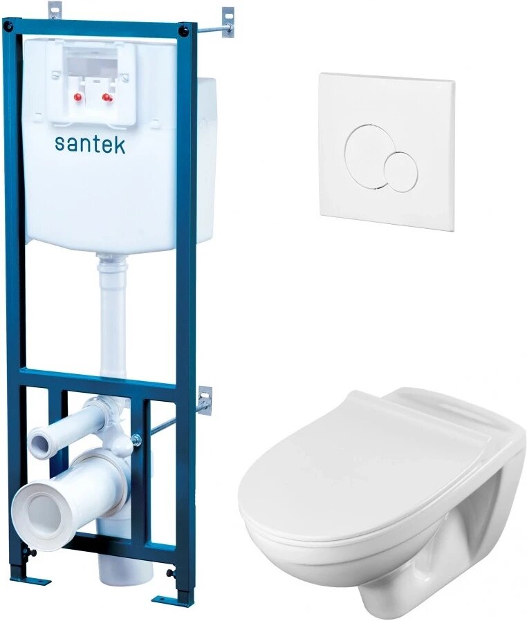 Комплект инсталляция с унитазом Santek 1WH501832 с кнопкой смыва, белый + унитаз подвесной Santek Бореаль безободковый, с сиденьем микролифт, белый