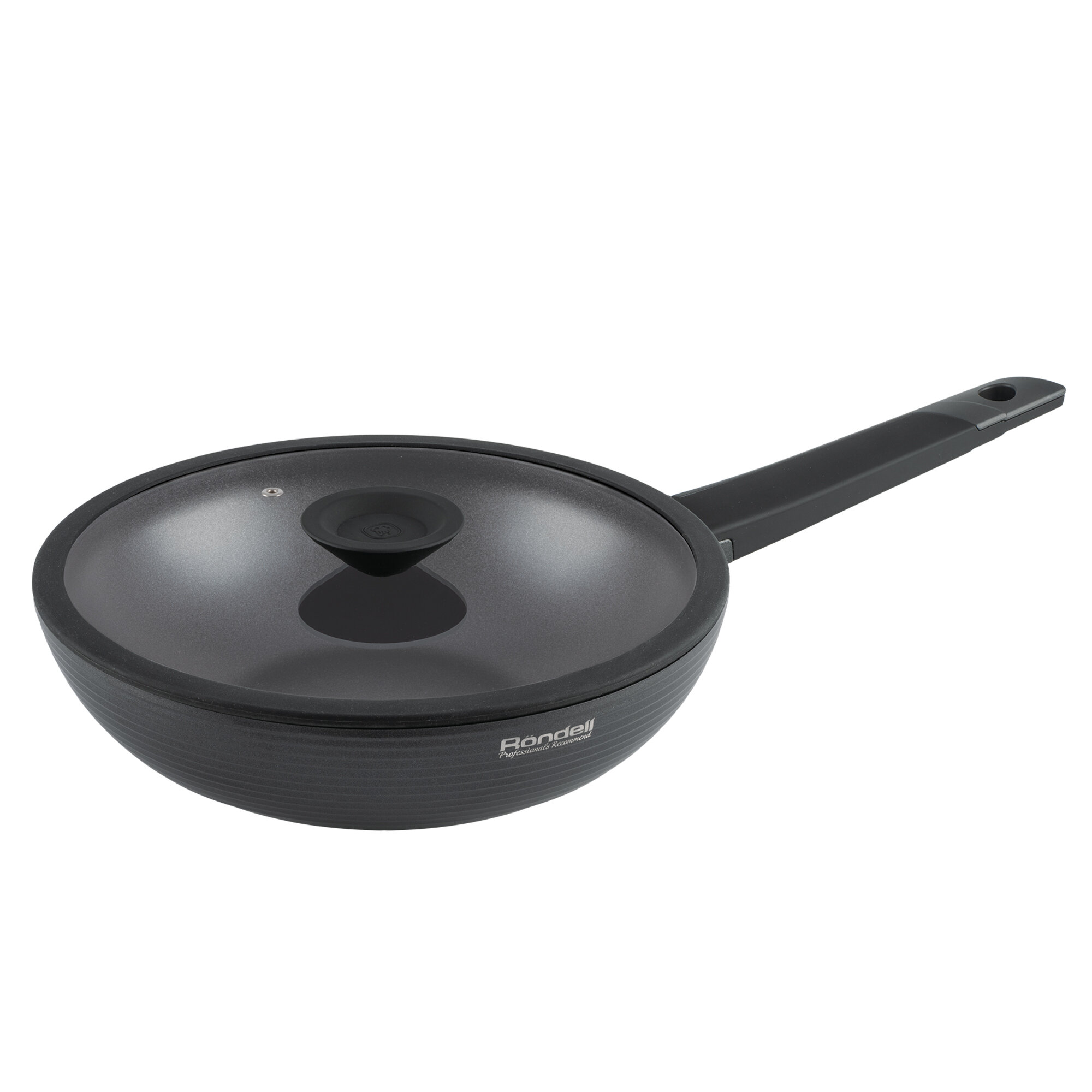 Сковорода ВОК (WOK) Rondell Kontur RDA-1489 круглая 28см покрытие: Xylan Plus ручка несъемная (с крышкой) графитовый