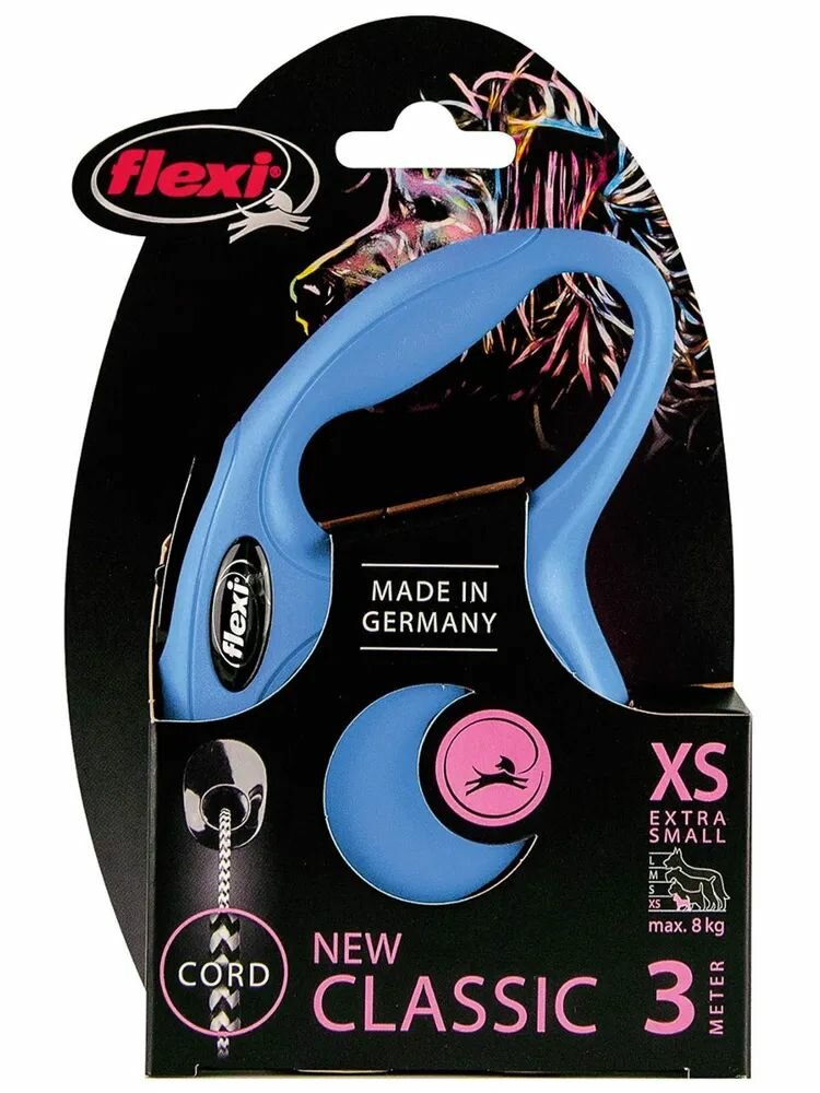 Поводок-рулетка Flexi "Флекси" New Classic XS (до 12 кг) ремень, синий 3 м.
