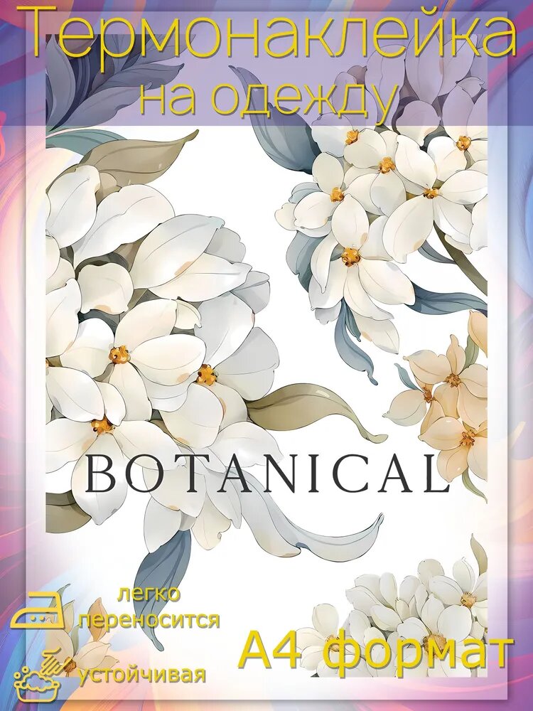 Термонаклейка для одежды: Цветы Магнолия белые Botanical
