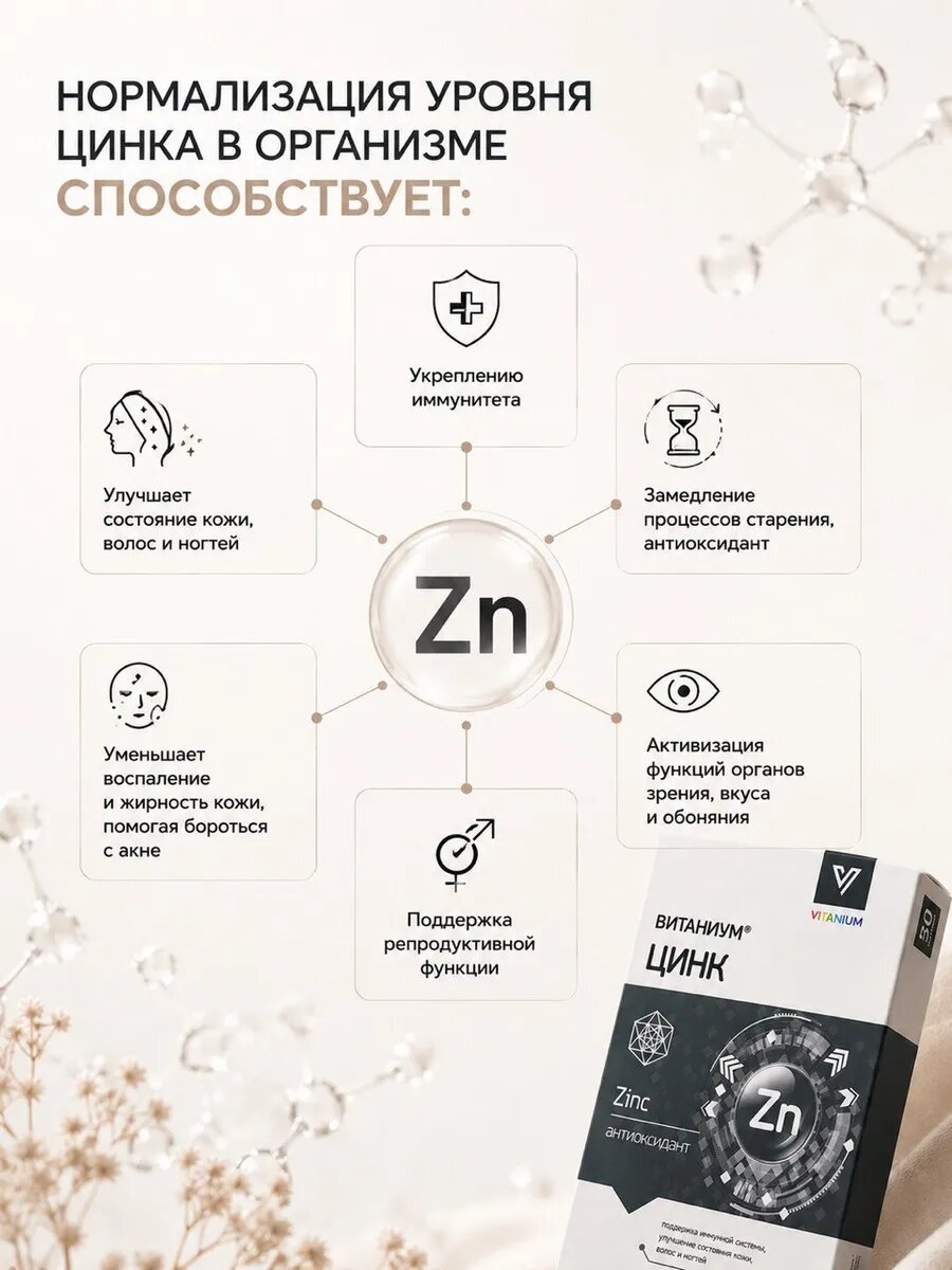 Цинк Витамиум таблетки для иммунитета, для роста ногтей и волос №50 — фото 1