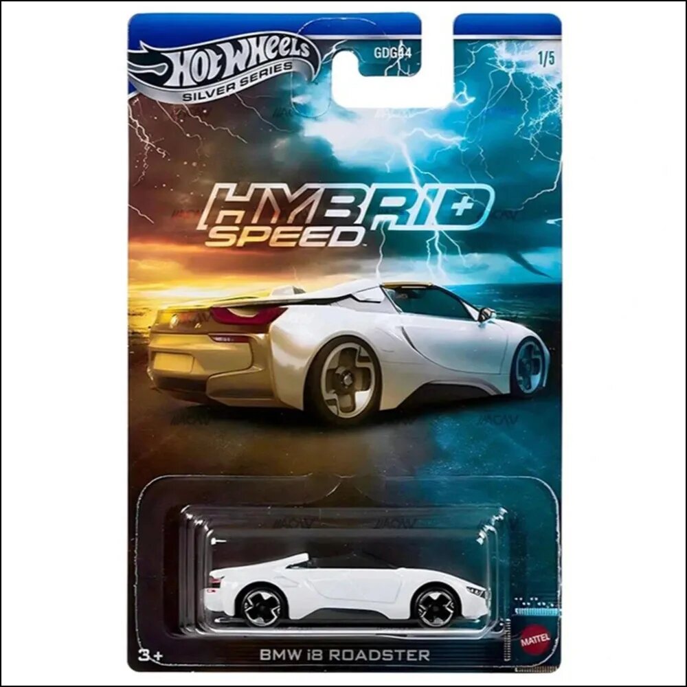 Машинка Mattel Hot Wheels GDG44 BMW i8 Roadster, масштаб 1/64, серебряная