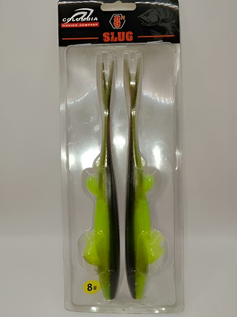 Силиконовая приманка SLUG 8" COLUMBIA fishing company: набор 2 шт, 20см, 25г, мягкая приманка на хищника