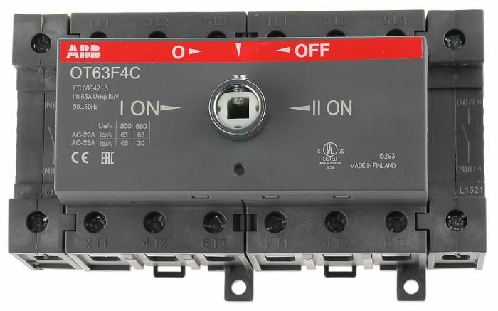 Реверсивный рубильник ABB OTM63F4CMA230V до 63А 4-полюсный с моторным приводом 110-240В AC/DC