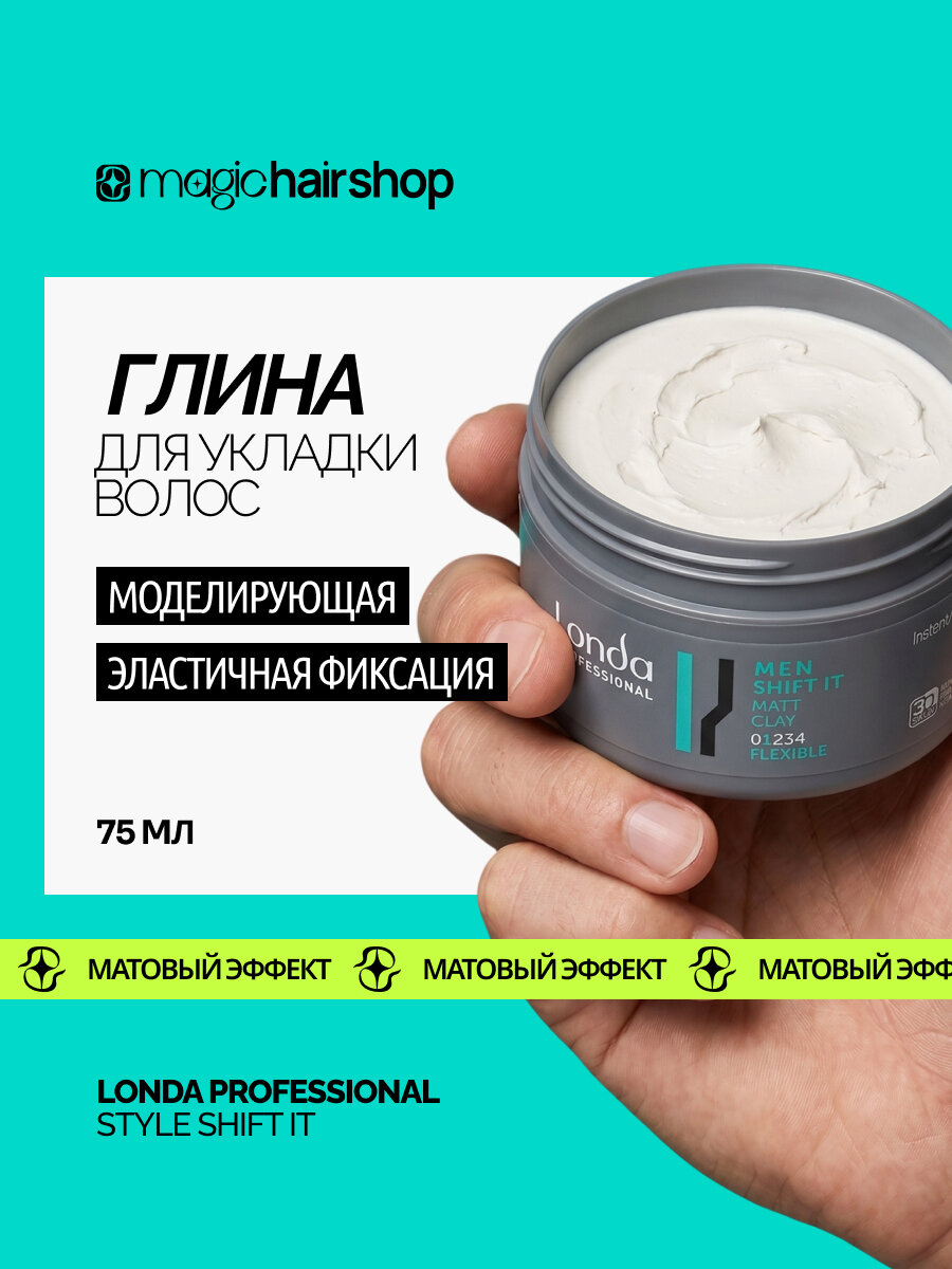 Матовая глина для укладки волос LONDA STYLE SHIFT IT, эластичной фиксации, 75 мл