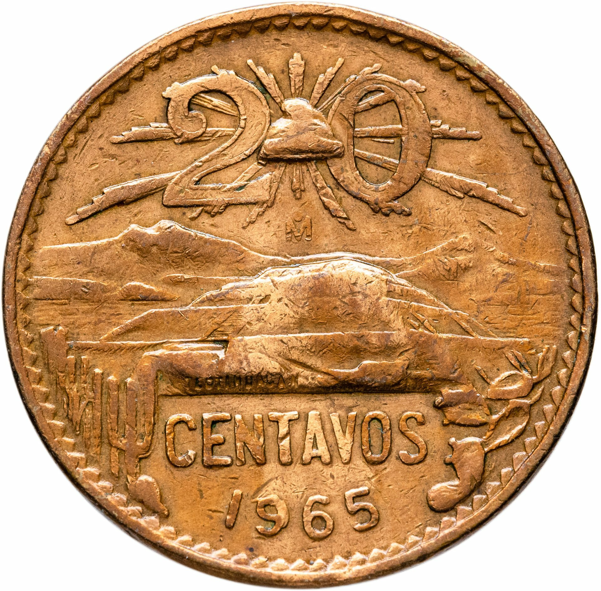Мексика 20 сентаво centavos 1965, Бронза, в сохранности VF