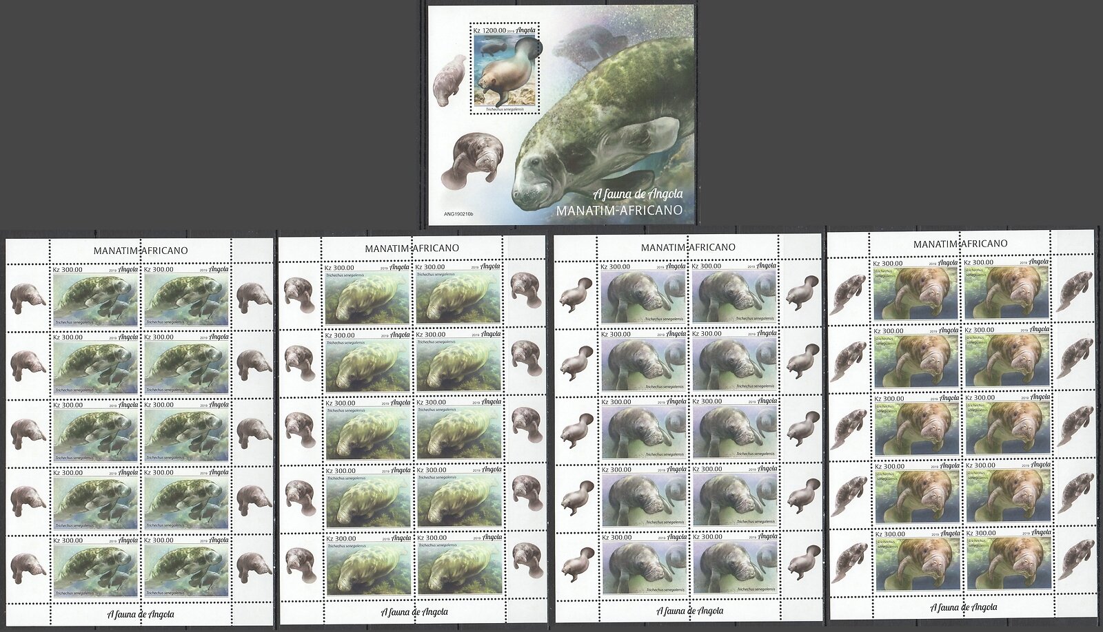 Марки 2019 год Ангола Ламантины Морская жизнь Фауна #2330-2333 ! 4 Листа+Bl231 Mnh