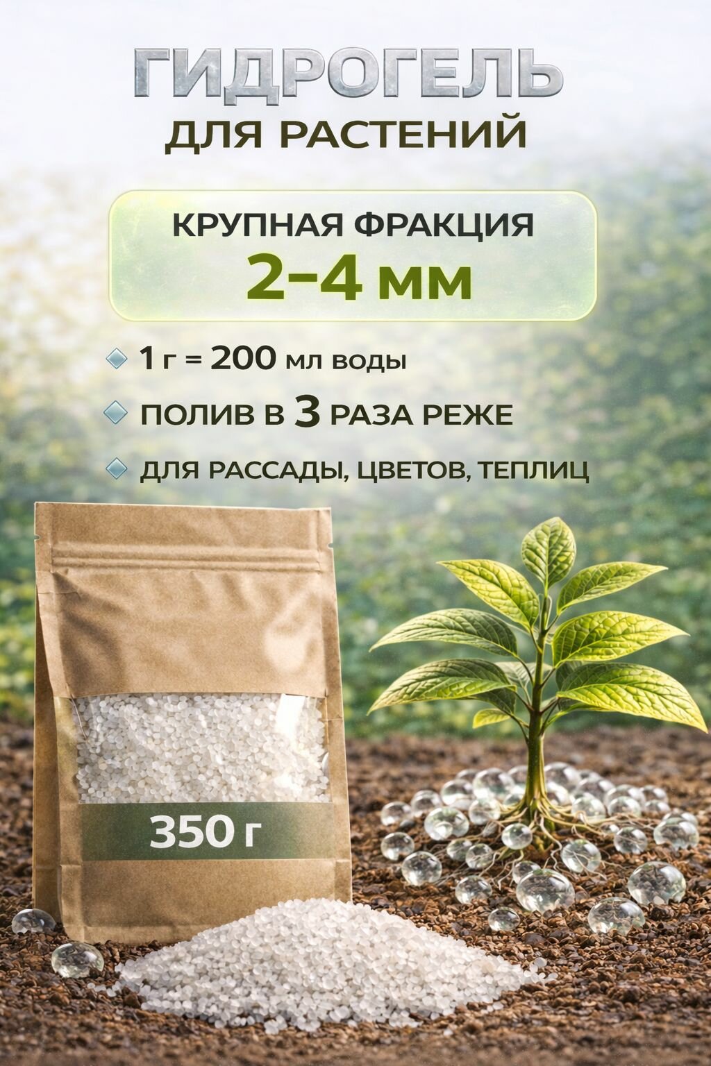 Гидрогель для растений 2-4 мм 350 гр Благодатное земледелие