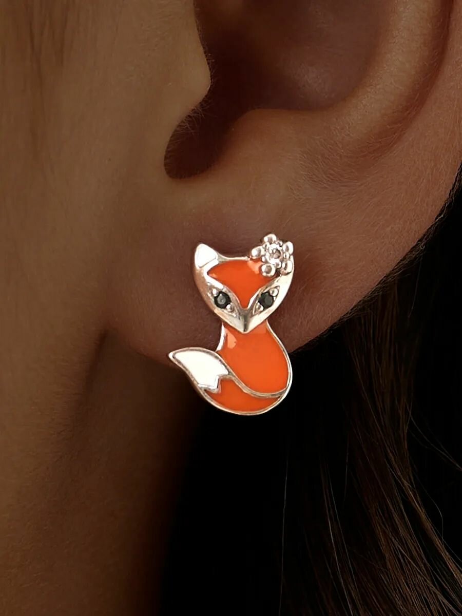 Серьги, 925 проба, эмаль, фианит