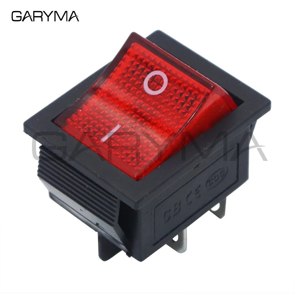 Кулисный переключатель KCD4 16A/20A Red LED 2-4P