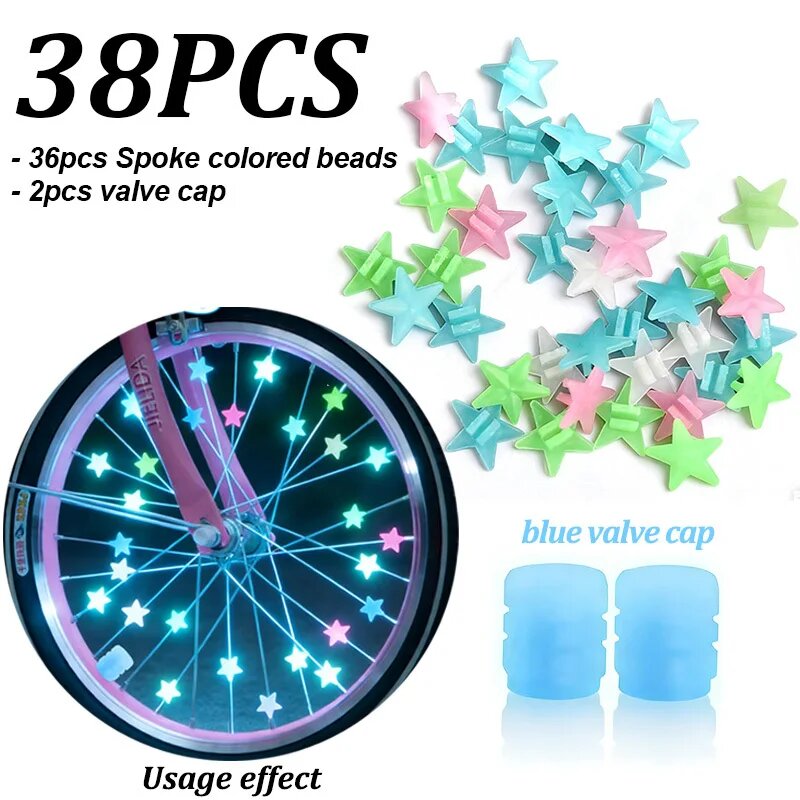 Светящиеся бусины для спиц велосипеда 38 шт. blue valve cap set