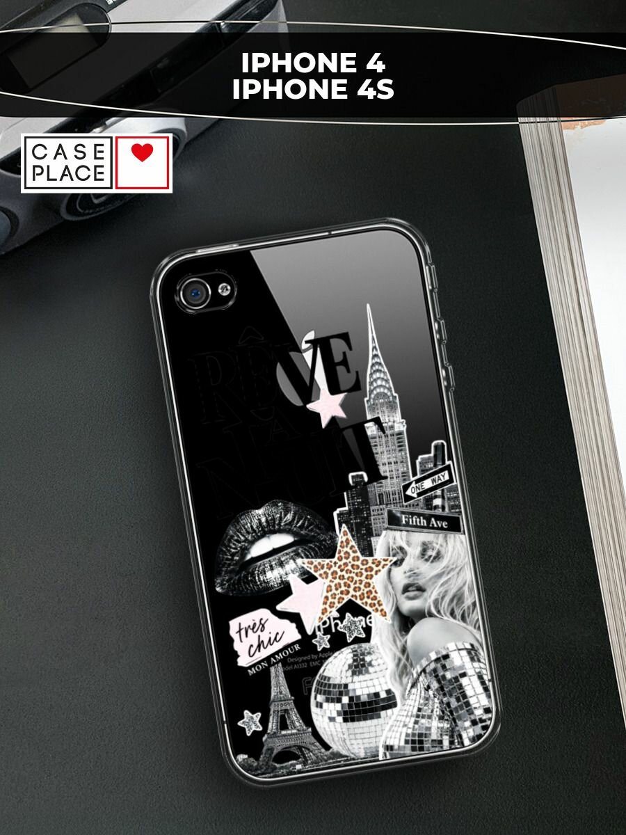 Чехол на Apple iPhone 4/4S / Айфон 4/4S с принтом Гламурный фон, прозрачный