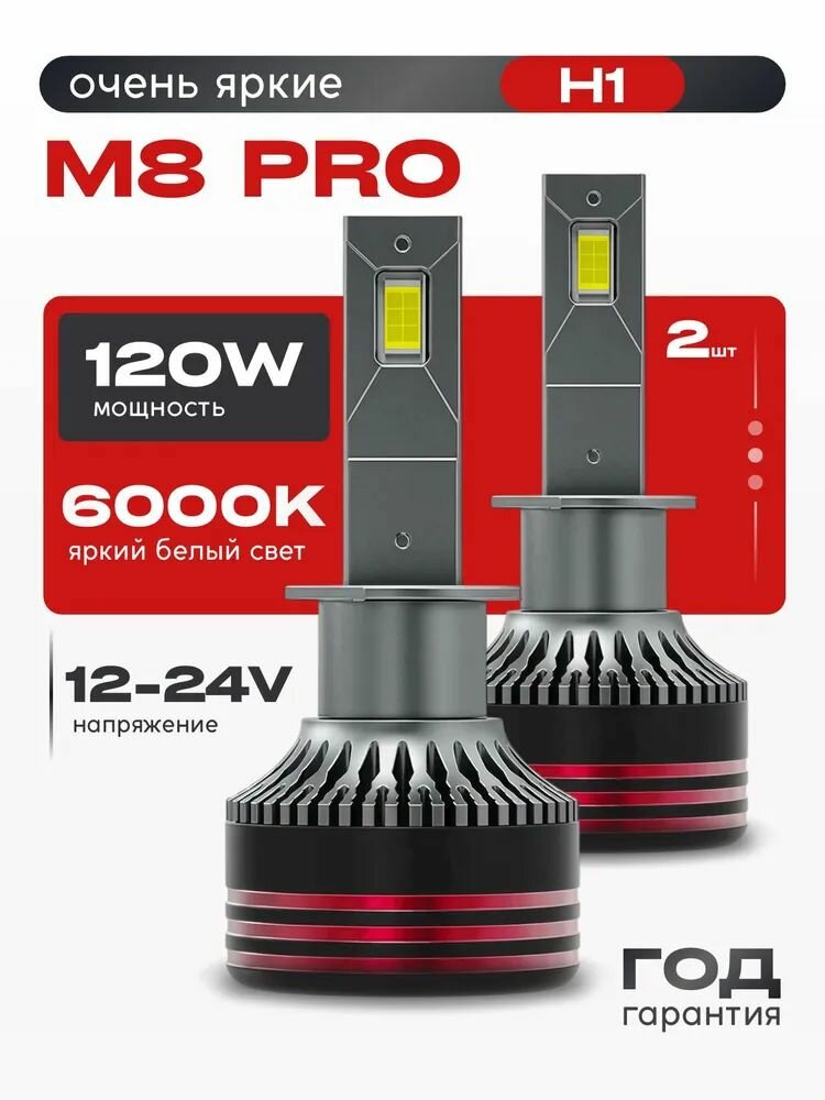 Stonebanks Лампа автомобильная H1, 2 шт. арт. M8 PRO H1 LED - Лед лампы H1, Светодиодные лампы H1