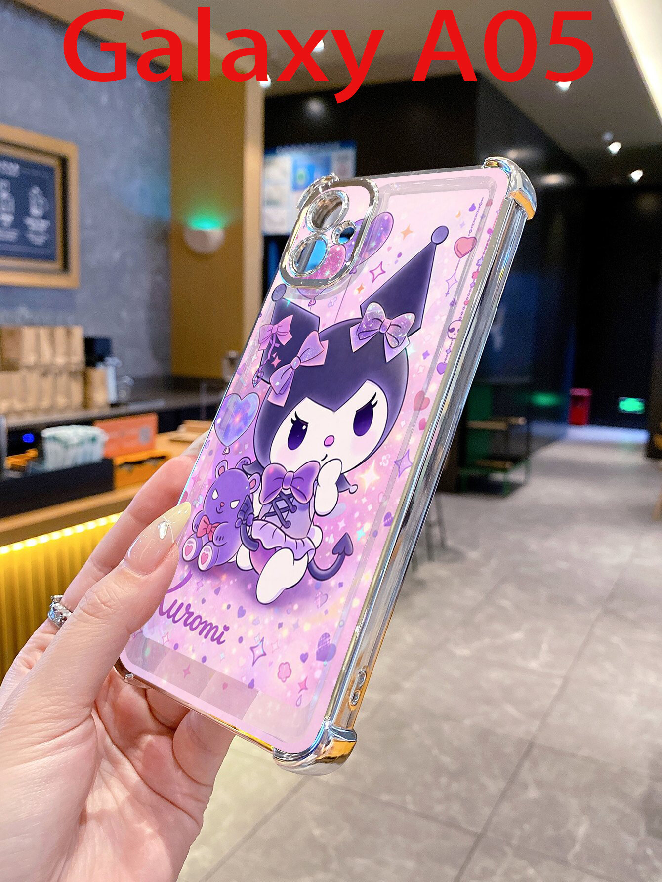 Чехол с гальваническим покрытием для Galaxy A05 , розовый, с изображением гримасы Куроми, мягкий чехол для телефона.