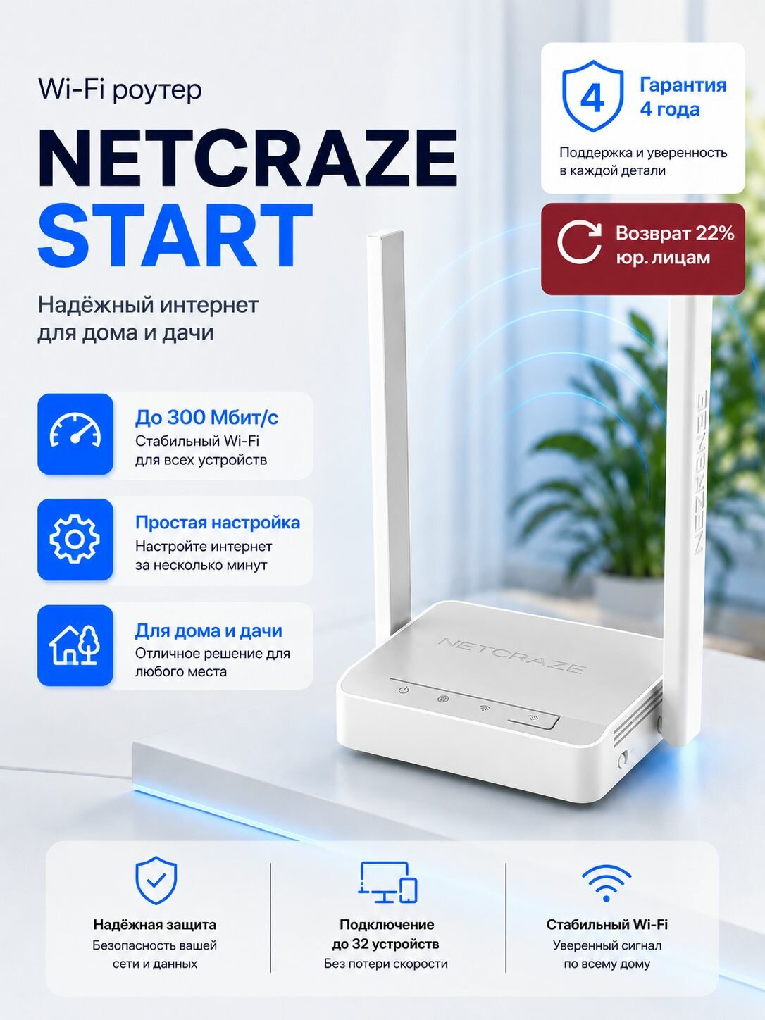 Wi-Fi роутер Netcraze (Keenetic) Start NC-1112, N300, 2.4ГГц, 4 LAN, с Mesh