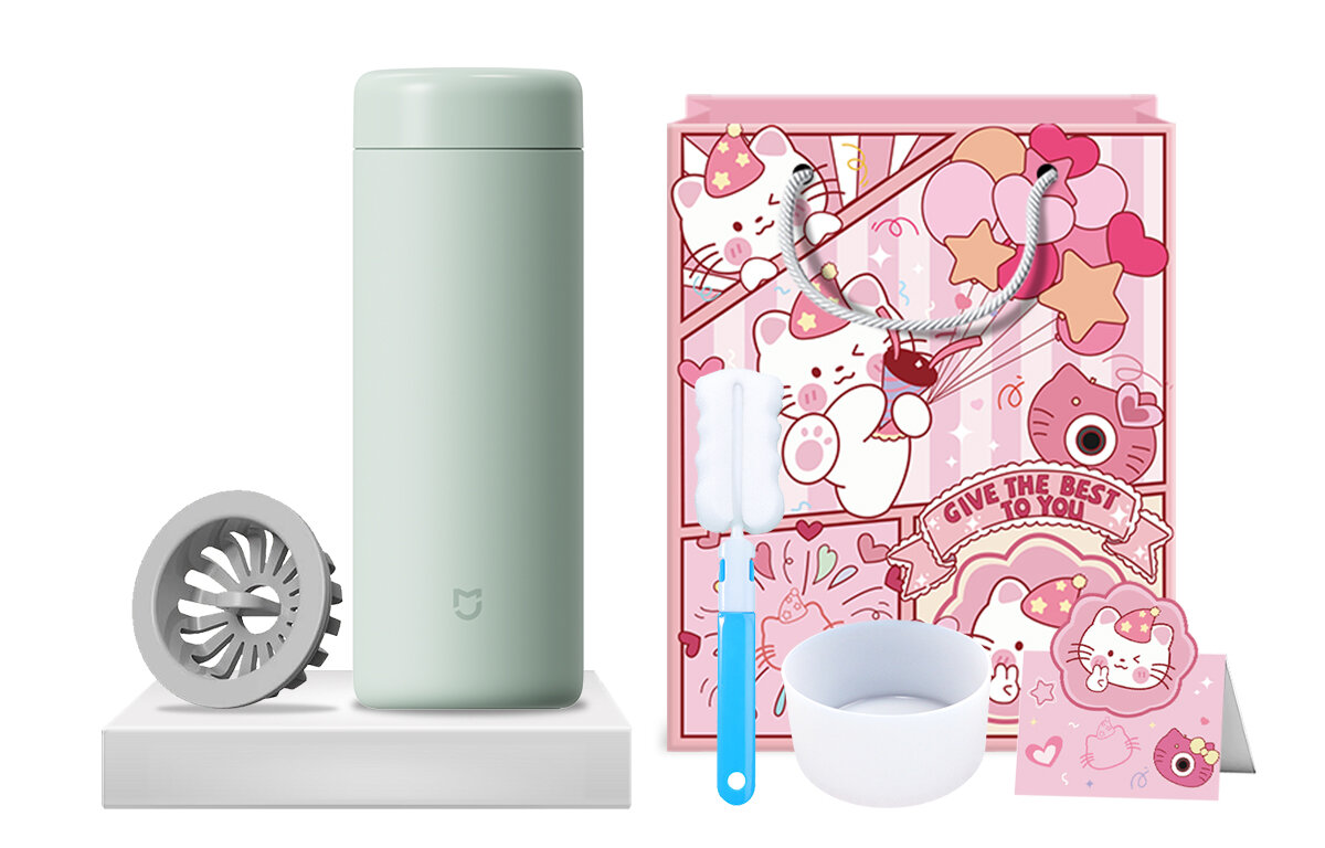 Термокружка унисекс Xiaomi Mi Home Mini 350ml, Aqua Green, Cute Cat Full Load Set