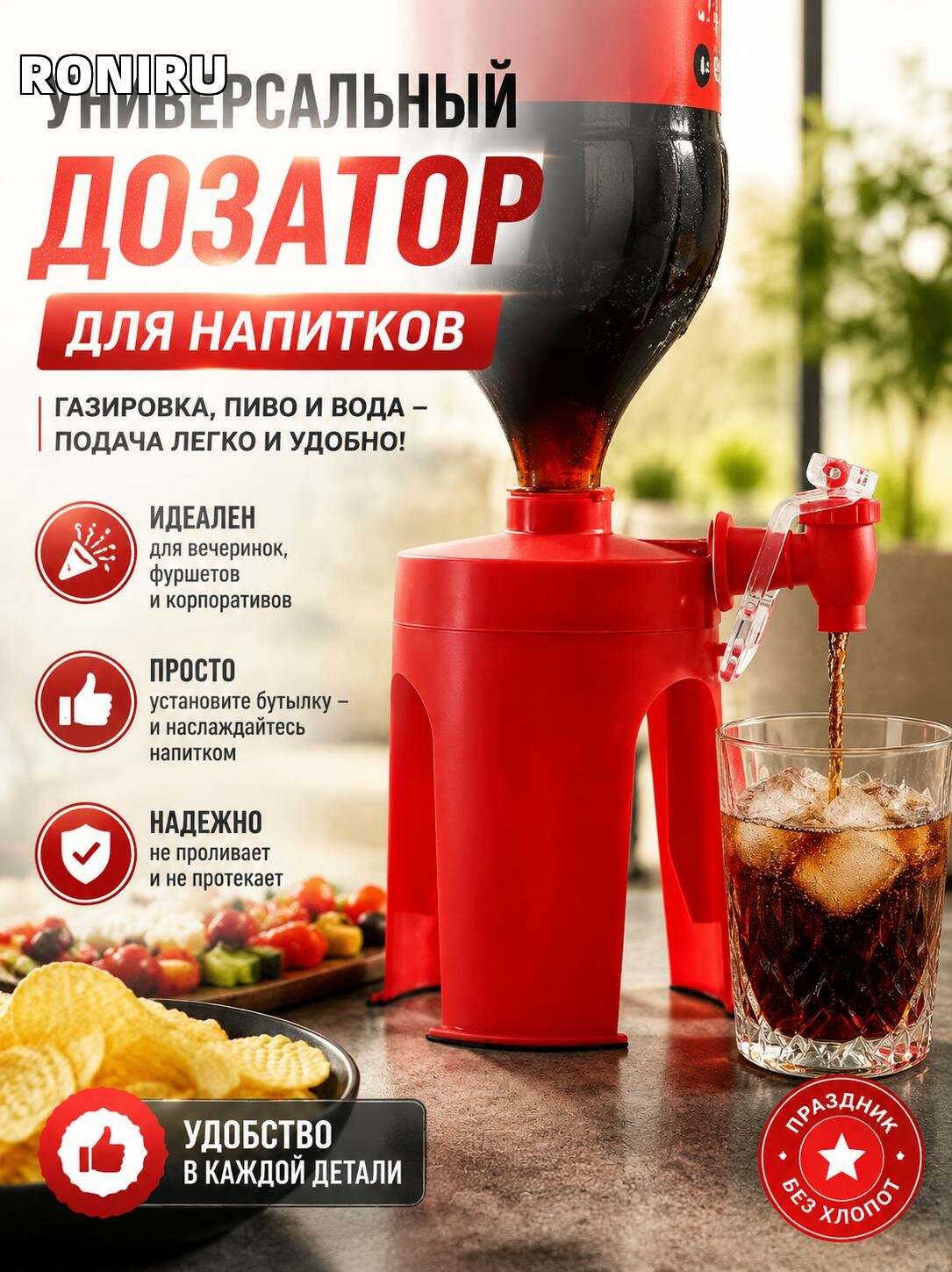 Универсальный дозатор для напитков диспенсер для газировки, пива и воды, удобная подача на фуршетах, вечеринках и корпоративах