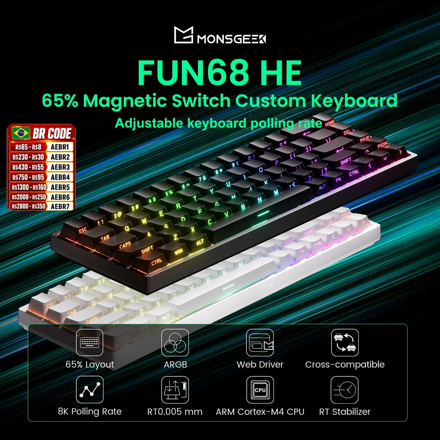 Механическая клавиатура AKKO MonsGeek FUN68 HE 68 клавиш White Wired 2