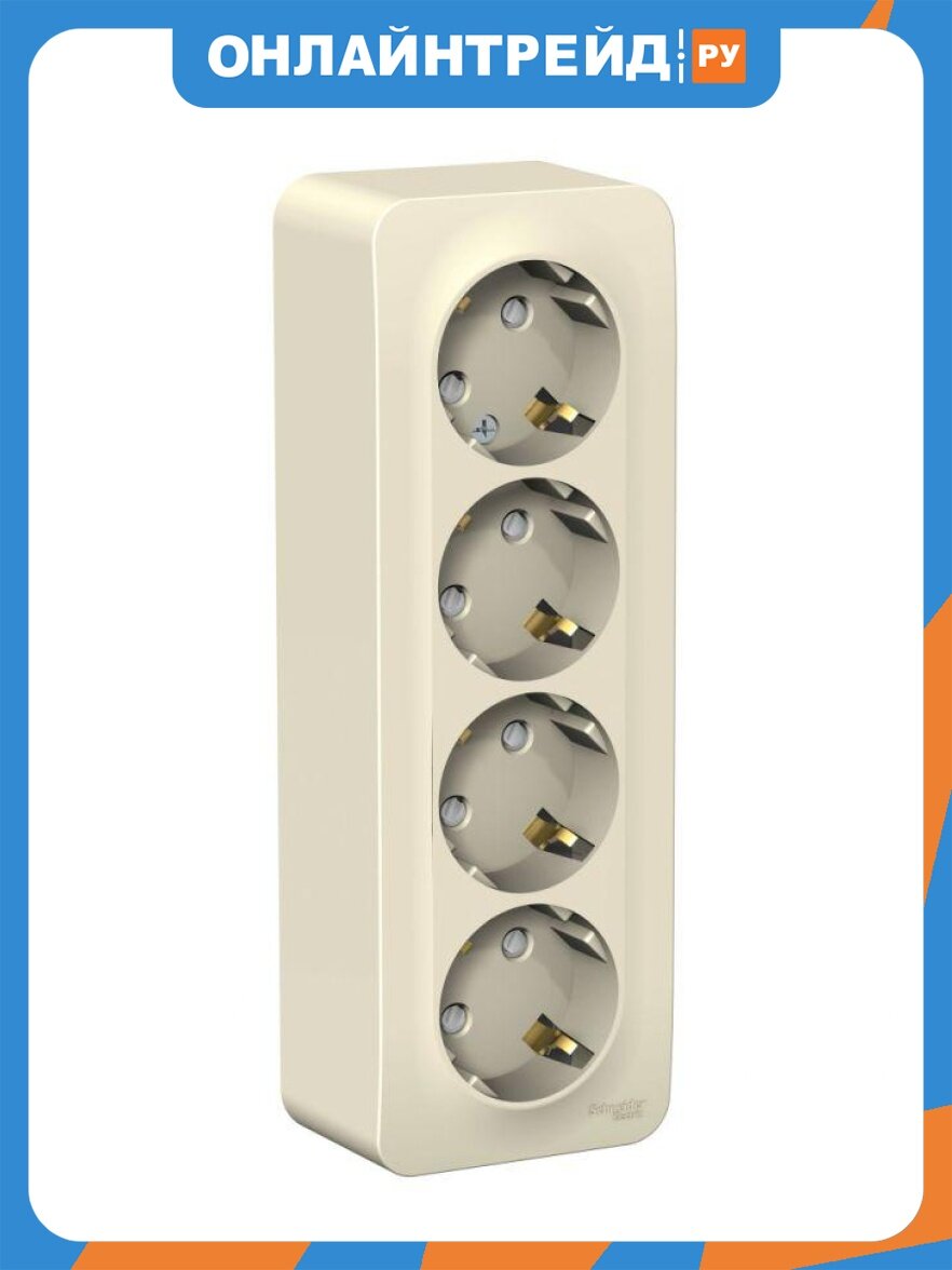 Розетка Systeme Electric (schneider Electric) SCHNEIDER ELECTRIC BLANCA 4-я с заземл. со шторк. Изол. ПЛ,16А, 250В, Молочный, BLNRA011412