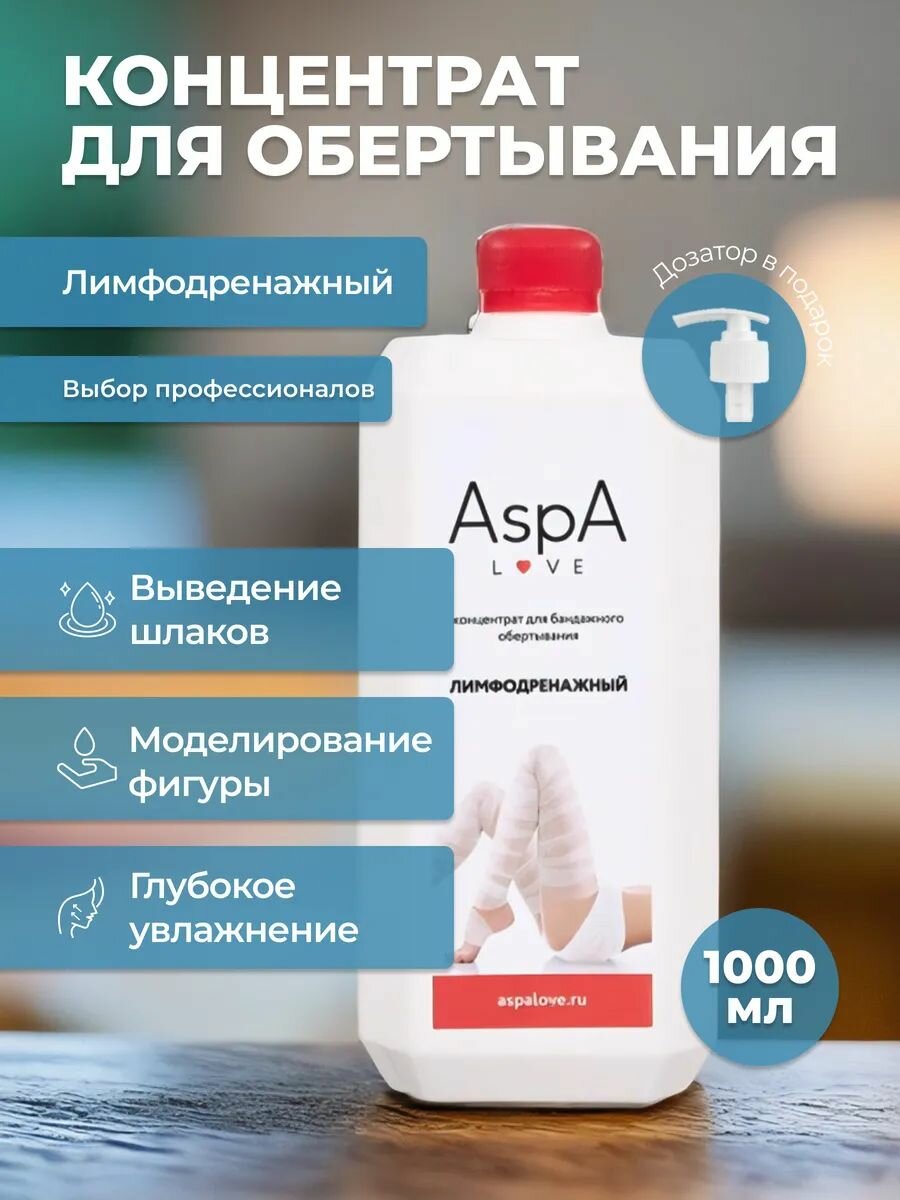Концентрат для бандажного обертывания, Обертывание для тела, Лимфодренажный, AspA Love, 1 л