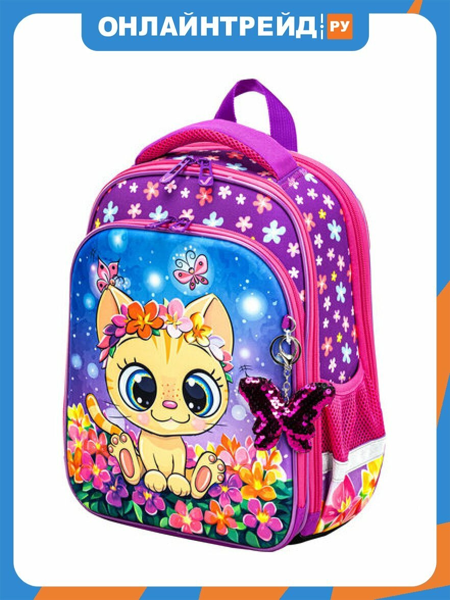 Ранец Brauberg 270602 QUADRO Charming kitten 3 отделения с брелком 37х28х18 см