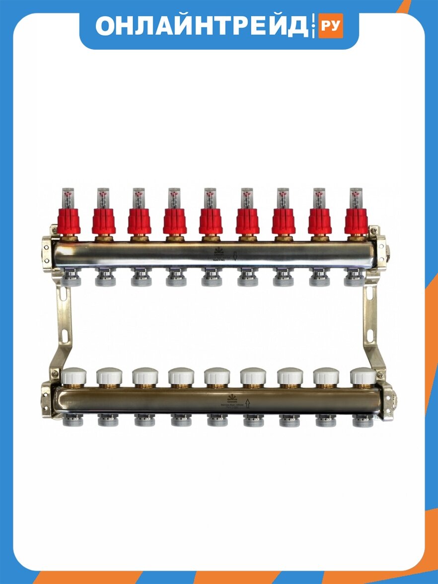 Коллектор Gekon 1"x3/4"EU, отв.-9 (в комплекте термостат, расходомер)