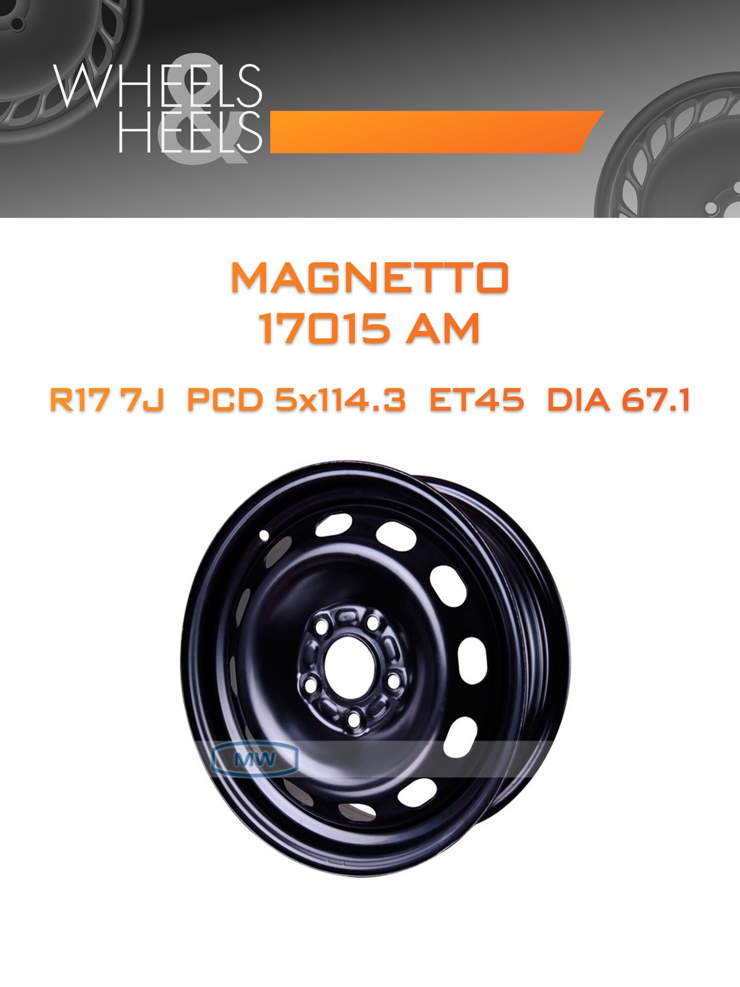 Диск автомобильный стальной Magnetto 17015 AM 17x7 5x114.3 et45 dia67.1 black