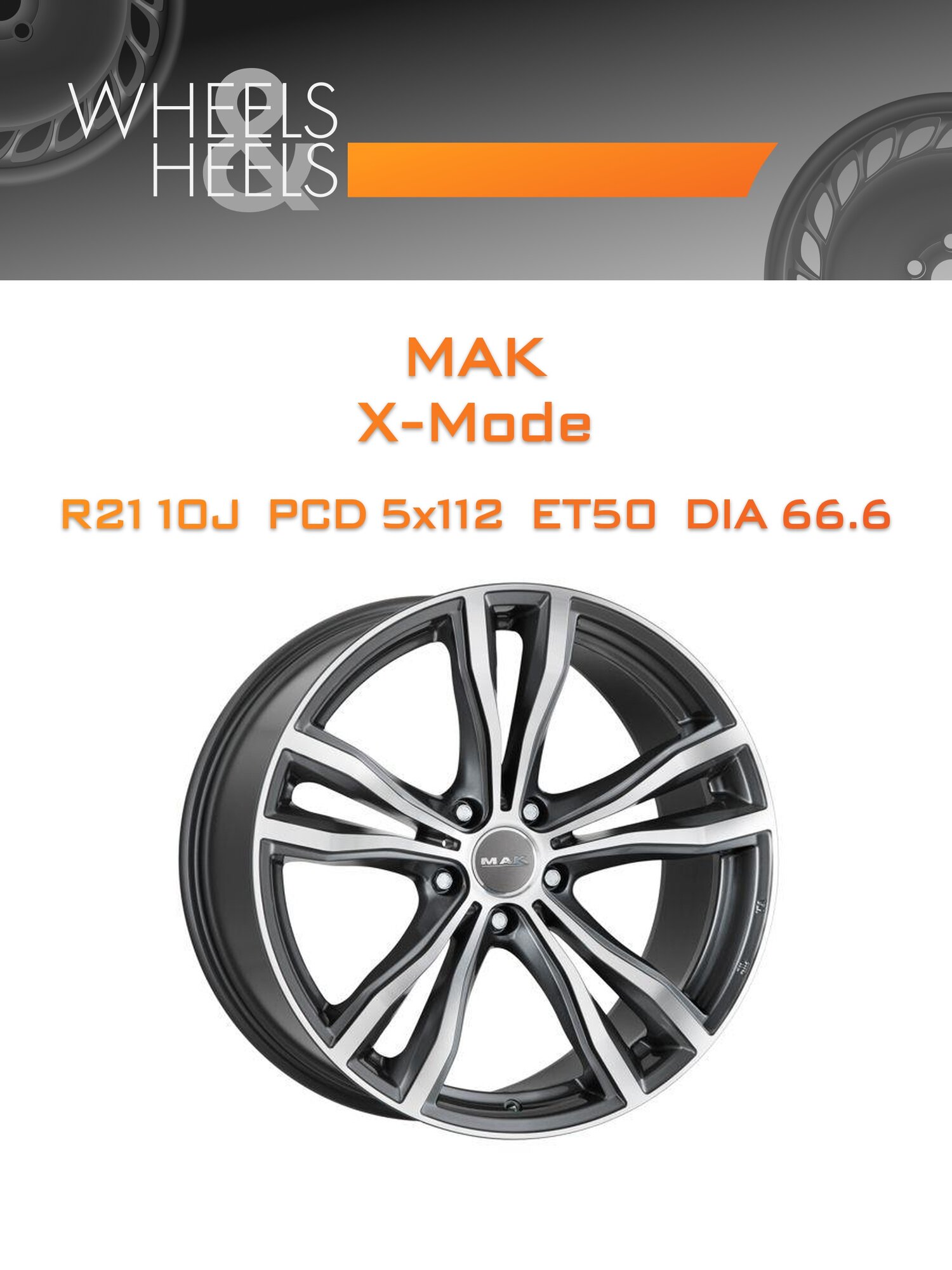 Диск автомобильный литой MAK X-Mode 21x10 5x112 et50 dia66.6 Серый с полированной лицевой частью