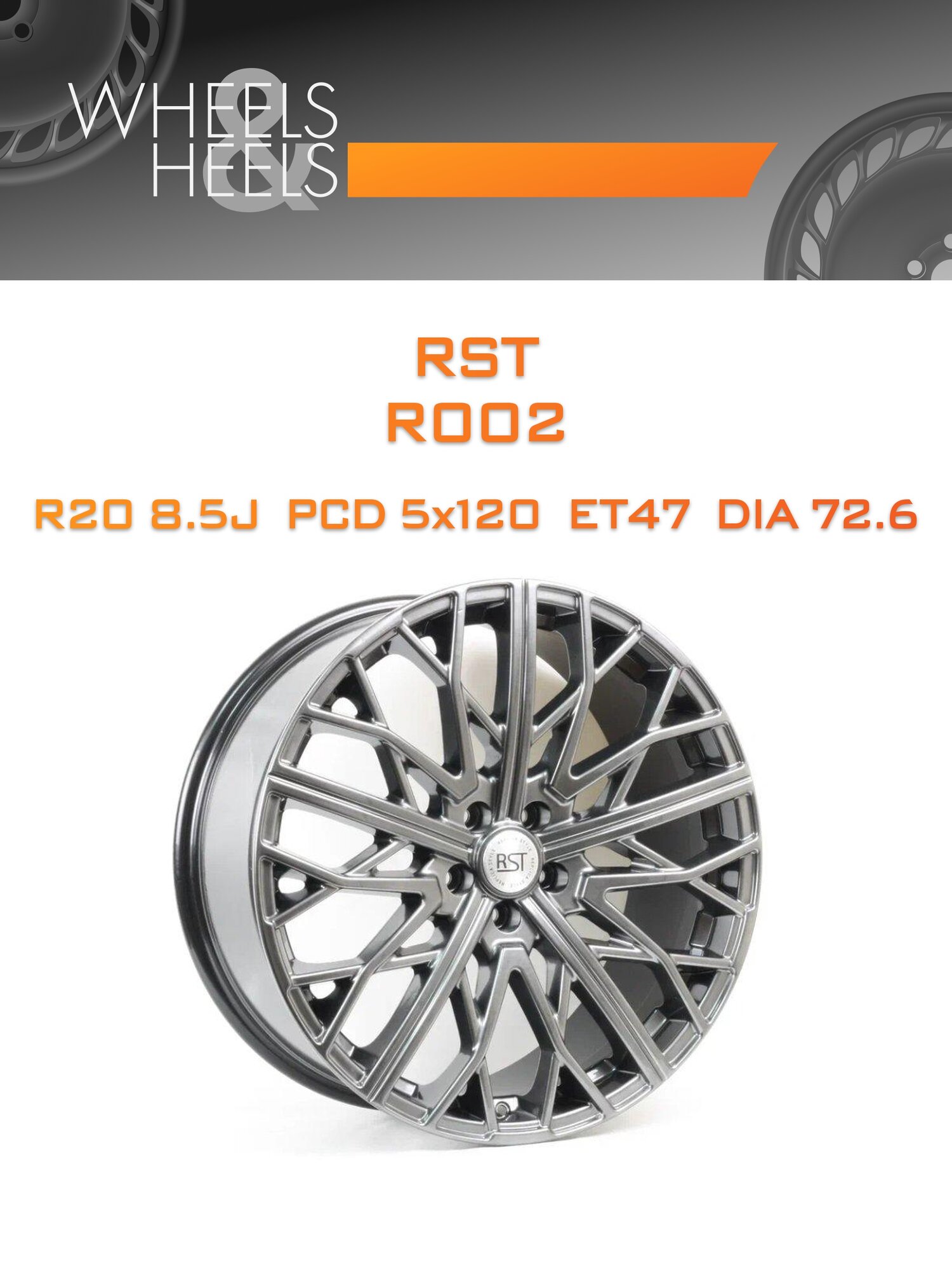 Диск автомобильный литой RST R002 20x8.5 5x120 et47 dia72.6 Тёмный-серый матовый графит