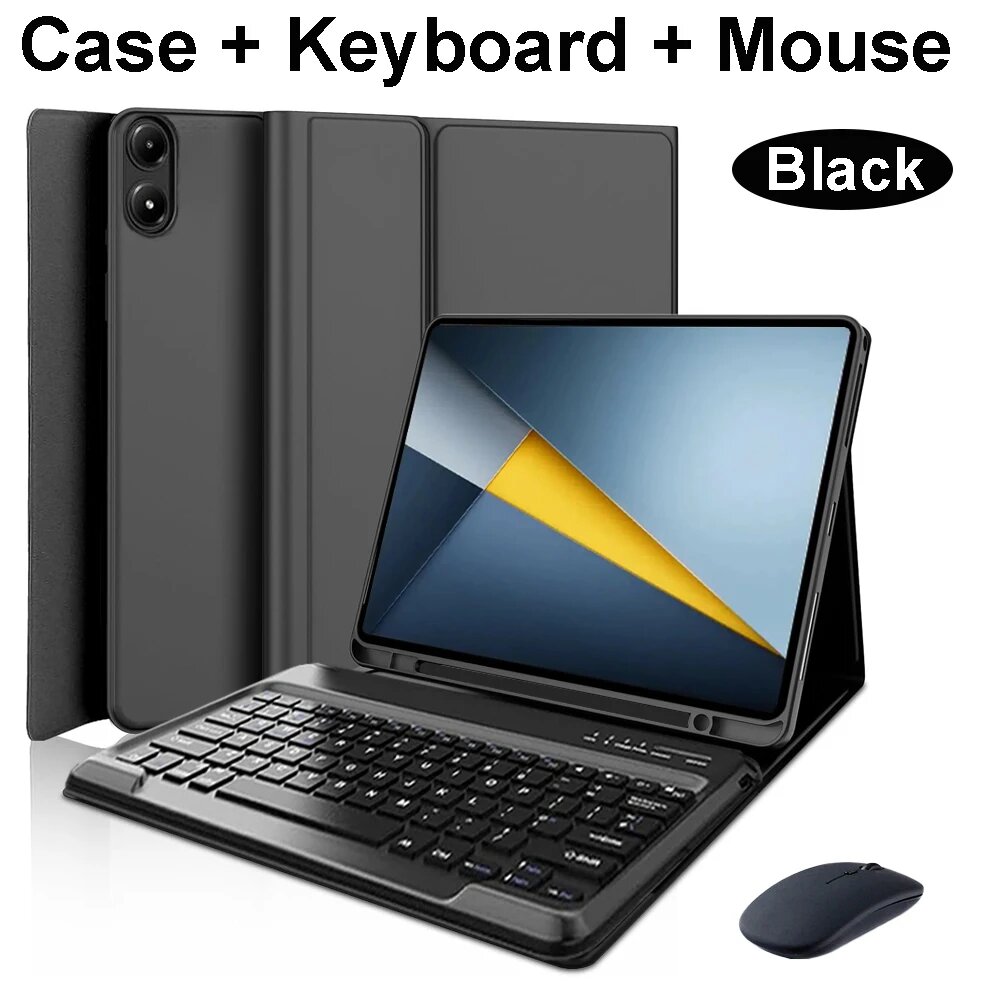 Чехол для Xiaomi POCO Pad 12.1 с клавиатурой HUAIBX Черный, Black B, Russian keyboard