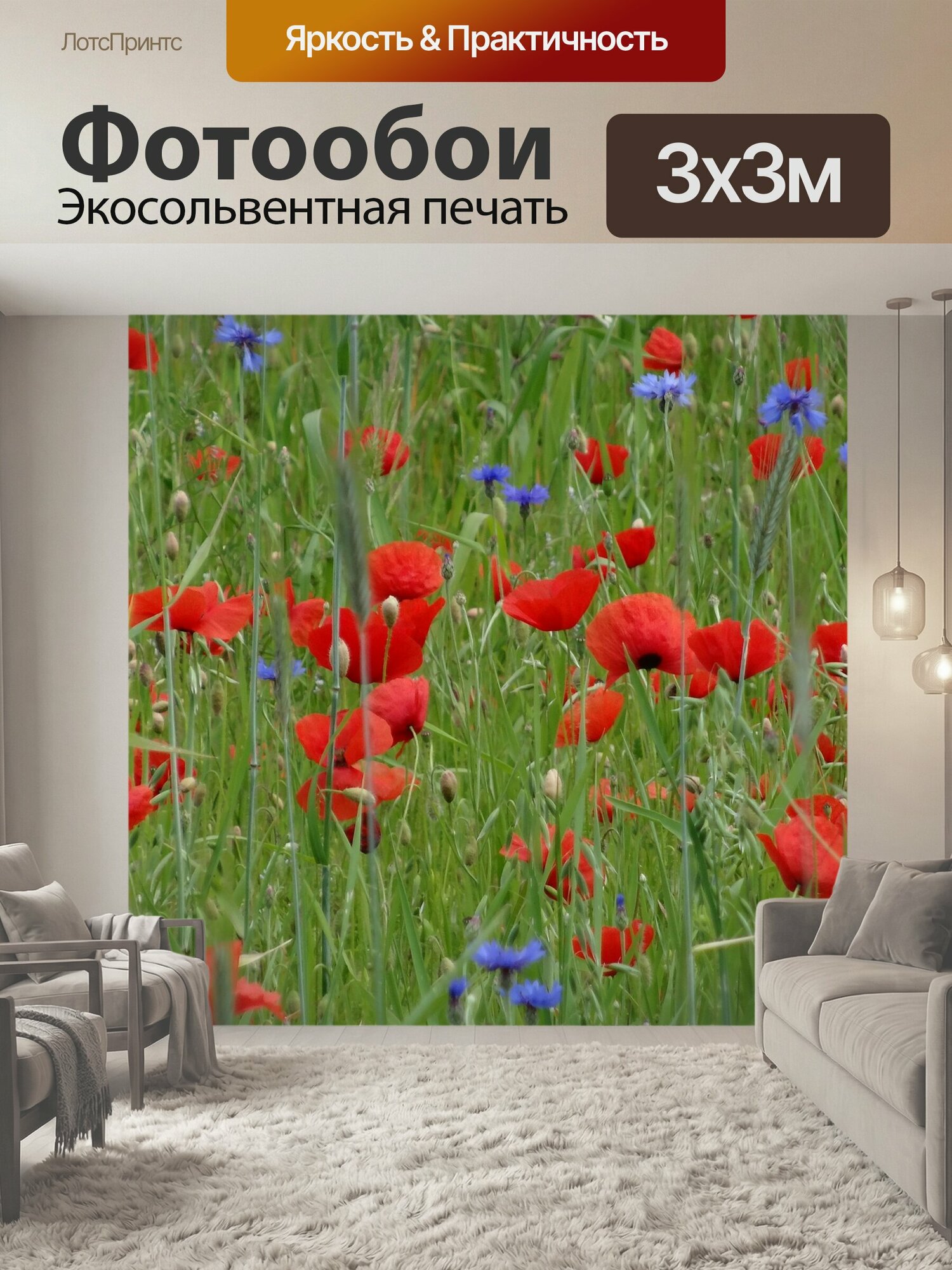 Фотообои "Мак, красный, цветок" 300x300 см. экосольвентная печать