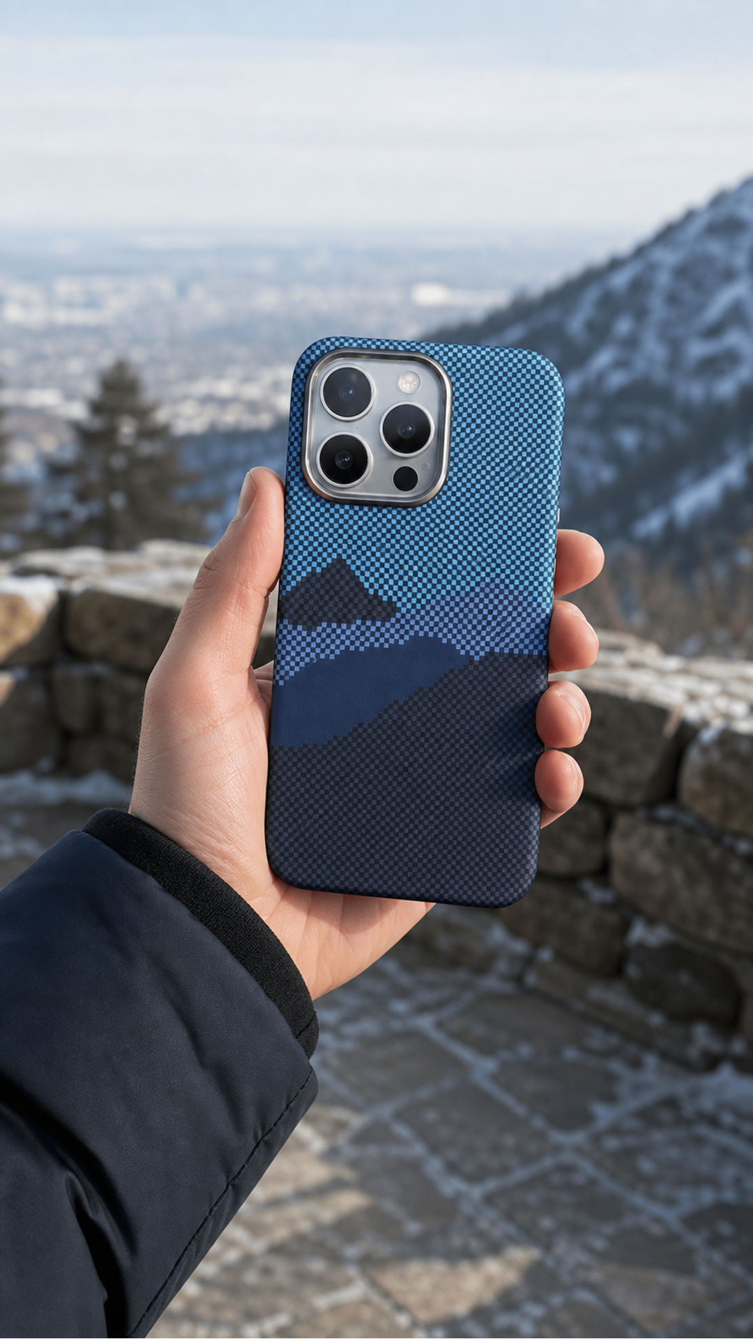Чехол Case для iPhone 17 Pro OVER THE HORIZON Ткань в синюю полоску