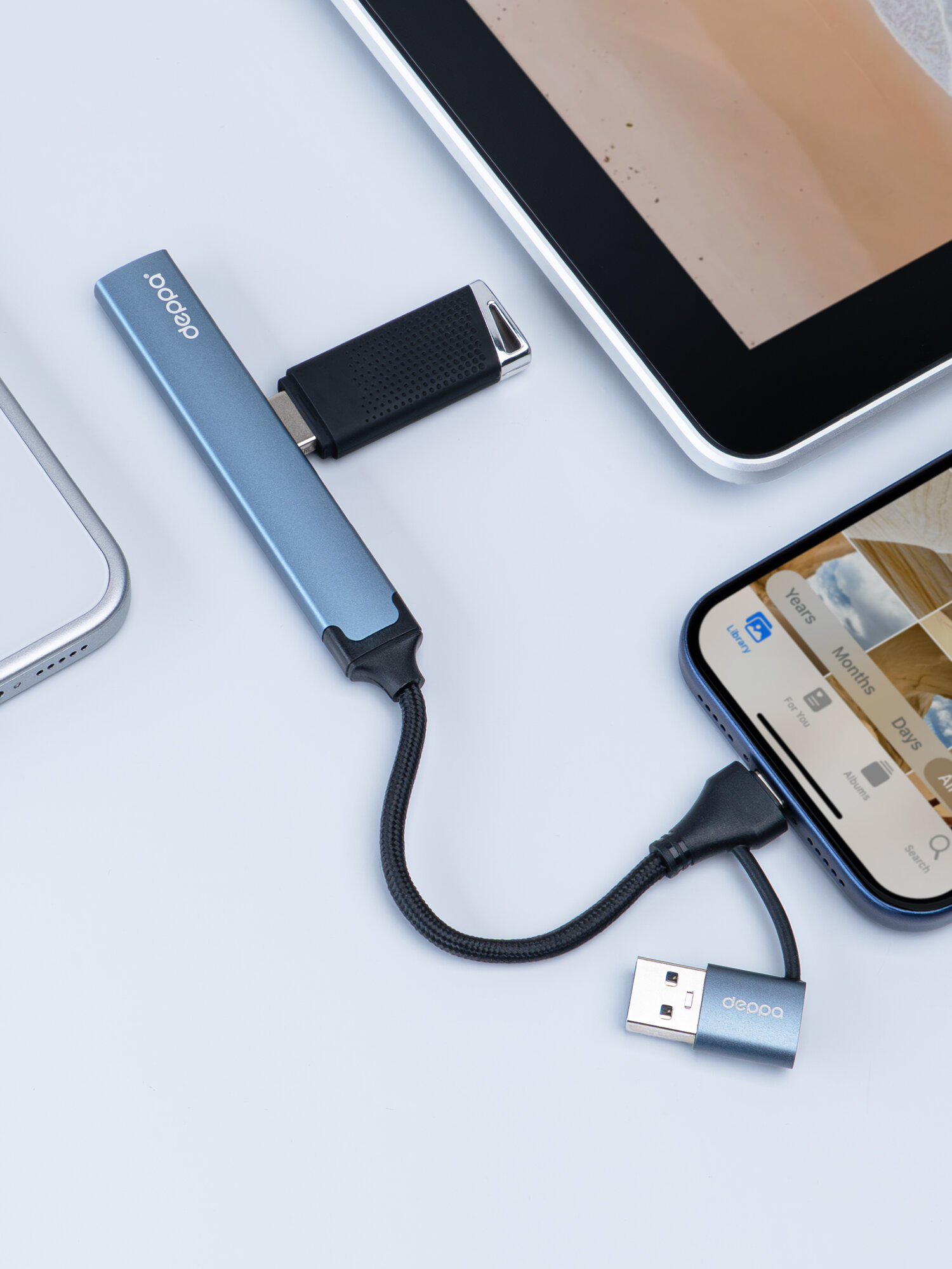USB-хаб USB-C/A на USB-A 3.0 + 3xUSB-A 2.0, металлический корпус, серый, кабель 14 см, Deppa, 73147