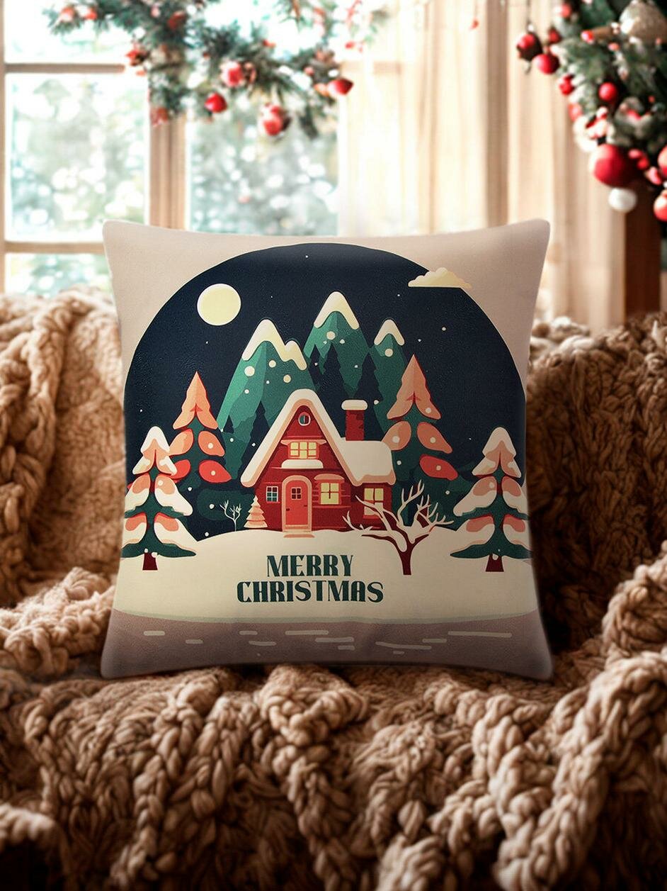 Чехол на подушку Этель Merry Christmas, 40x40 см, полиэстер, серый