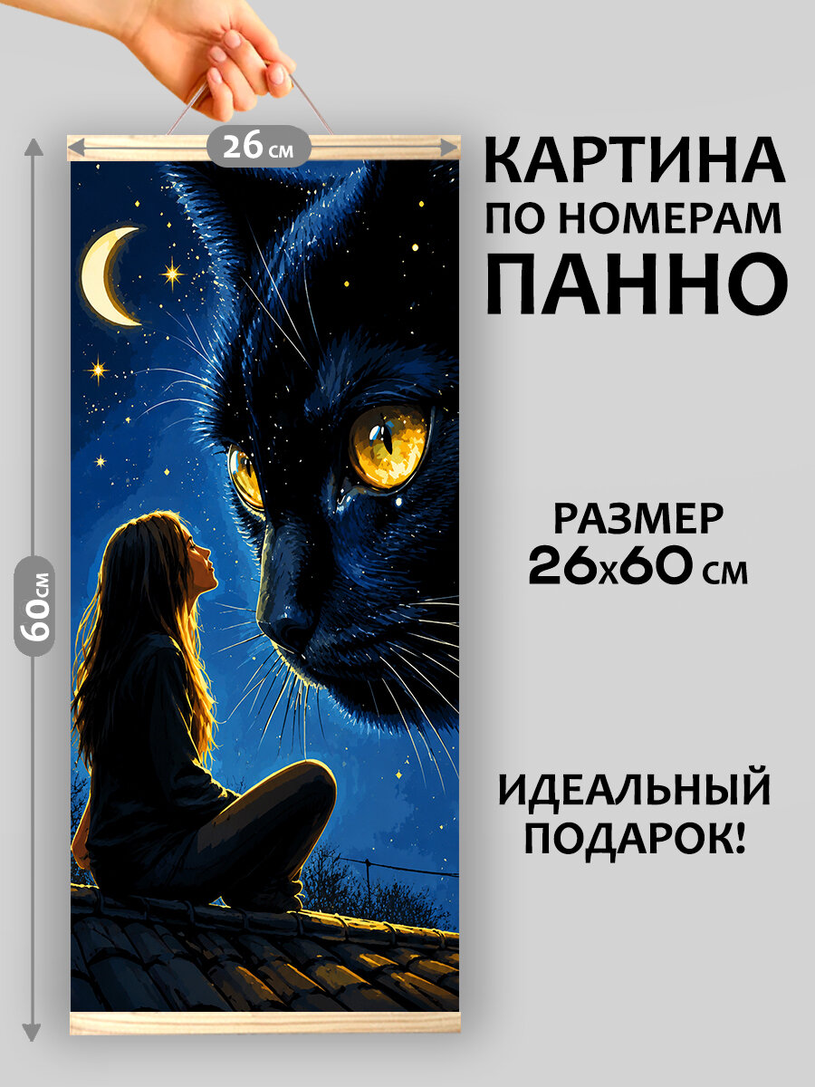 Секреты черного кота картина-панно по номерам на холсте Флюид 28х60 см