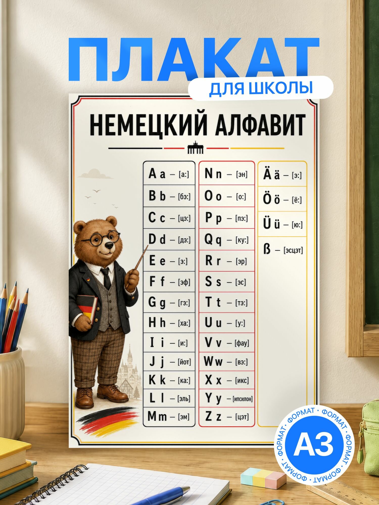 Немецкий алфавит плакат для школы, в класс