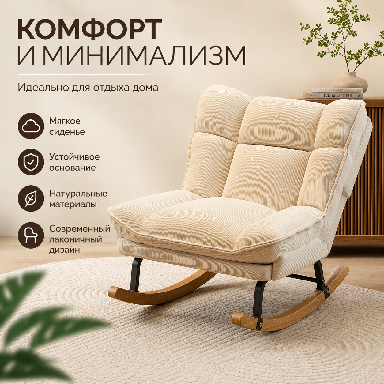 Кресло-качалка с съемным чехлом, бескаркасное, для отдыха на балконе и в гостиной без пуфа
