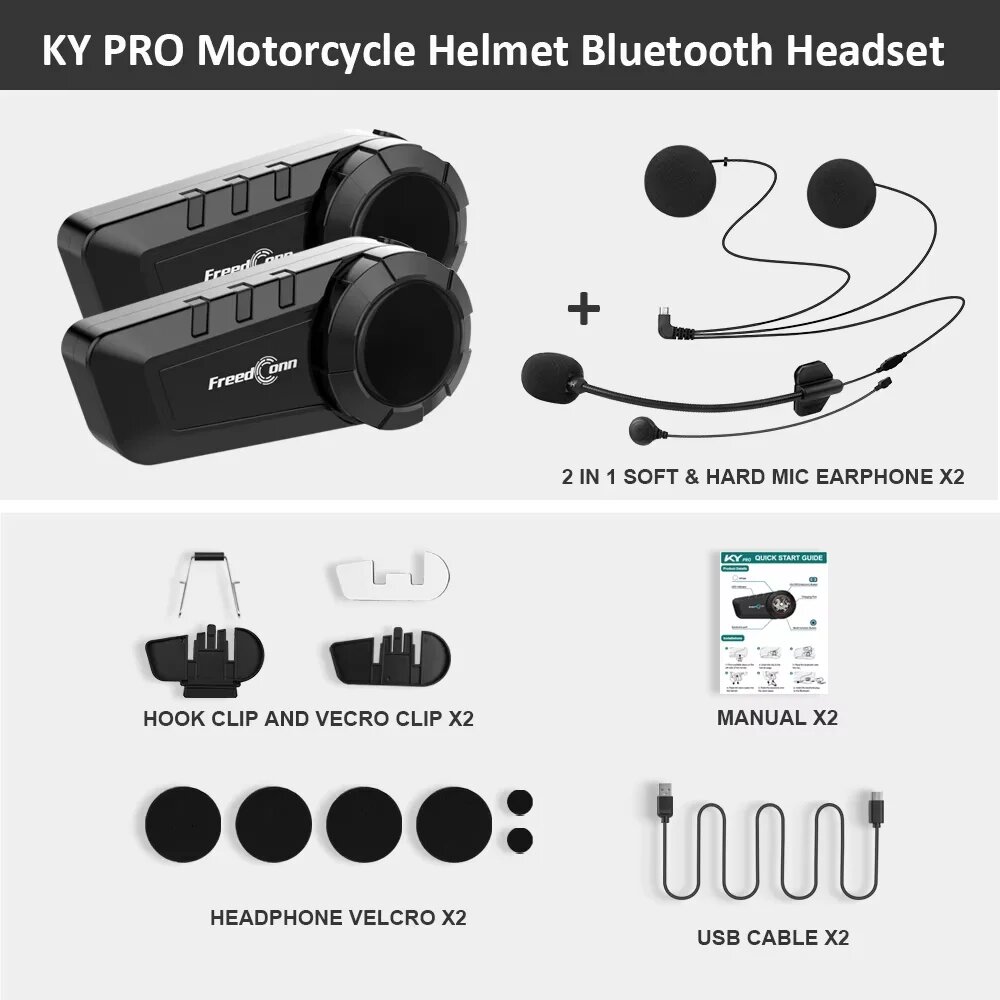 KY PRO мотогарнитура Bluetooth, 2 комплекта