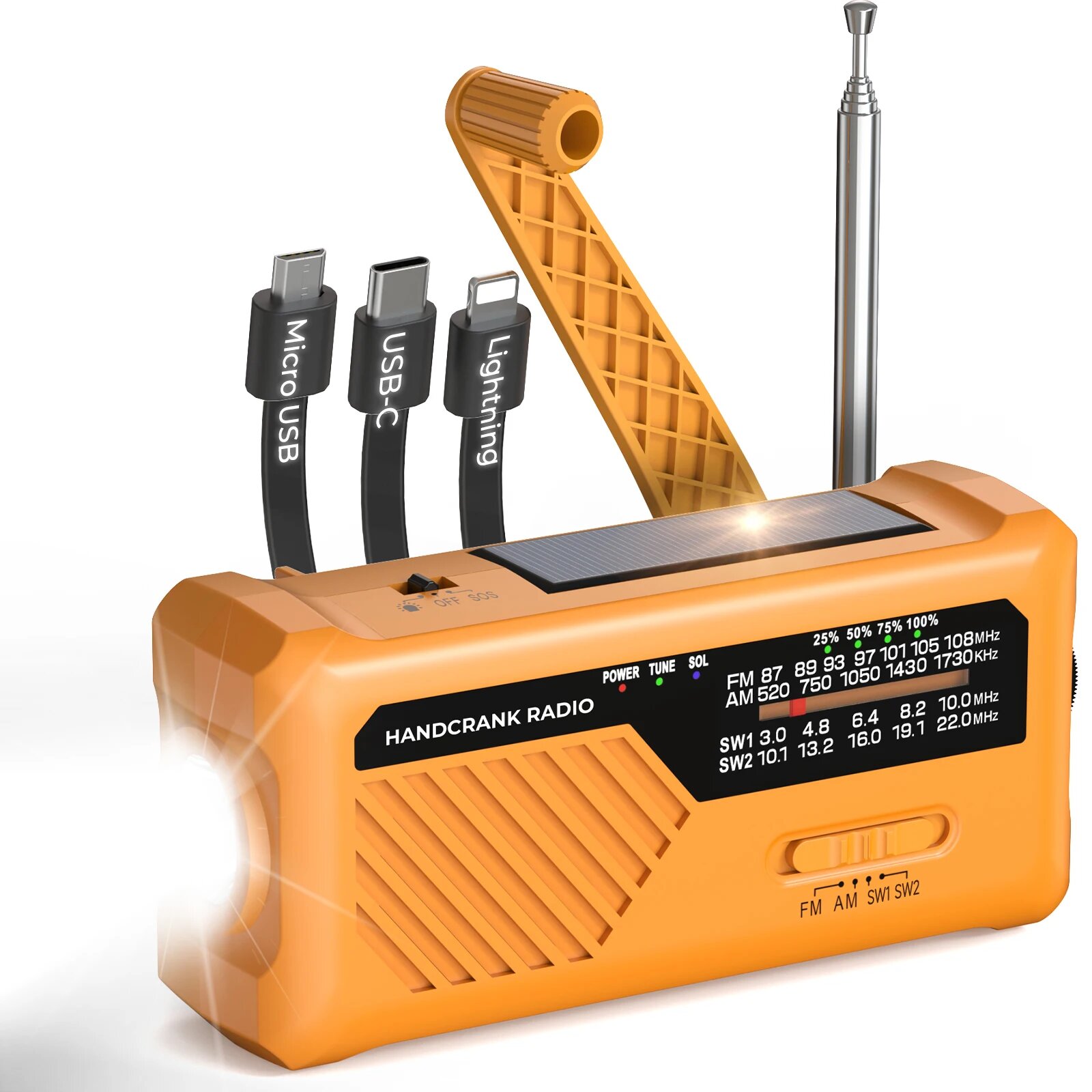 Портативное радио PRUNUS, 2000mah, AM/FM, солнечная зарядка