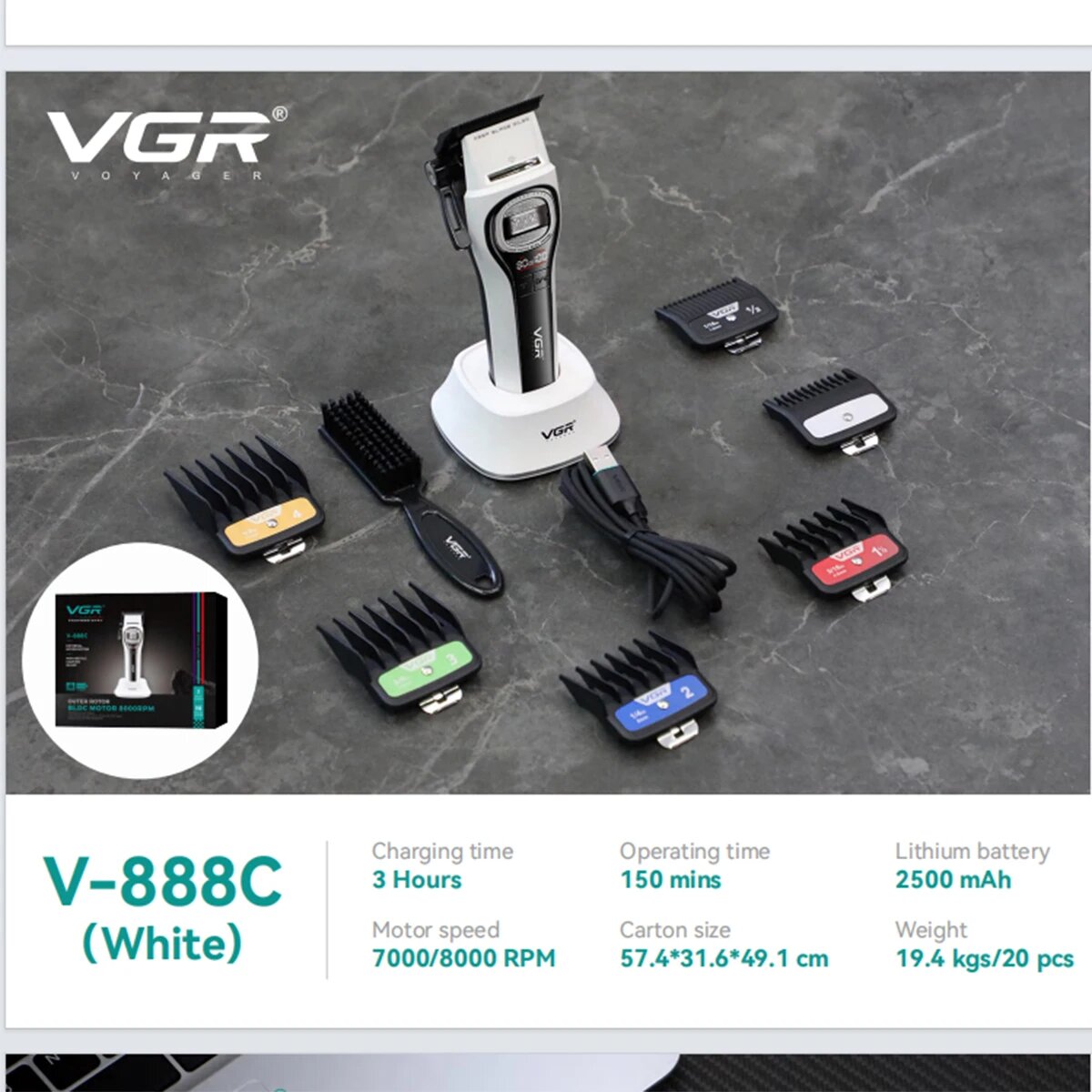 VGR Tриммер для волос V-888C V-888 White