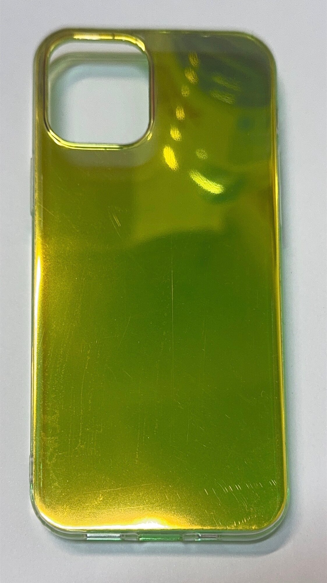 Чехол на Apple iPhone 12, силиконовый, пластик, зеркальный, зелено-желтый
