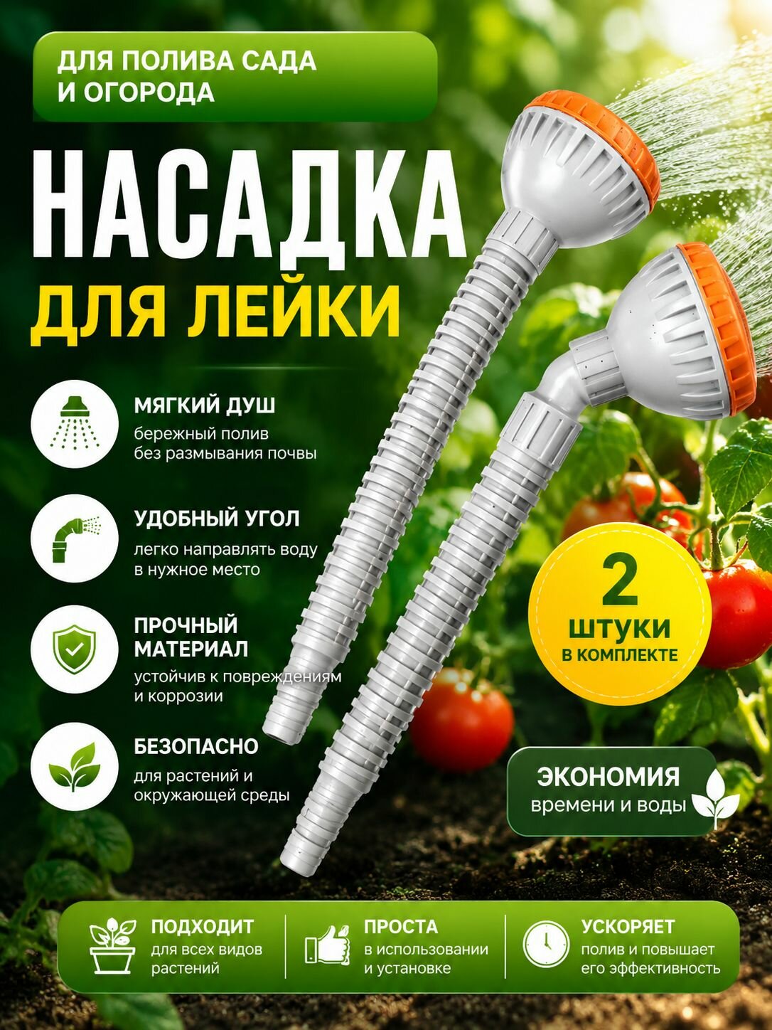 Поливалка-Дождеватель 2шт (прямая+угловая) насадка на шланг для полива огорода и растений