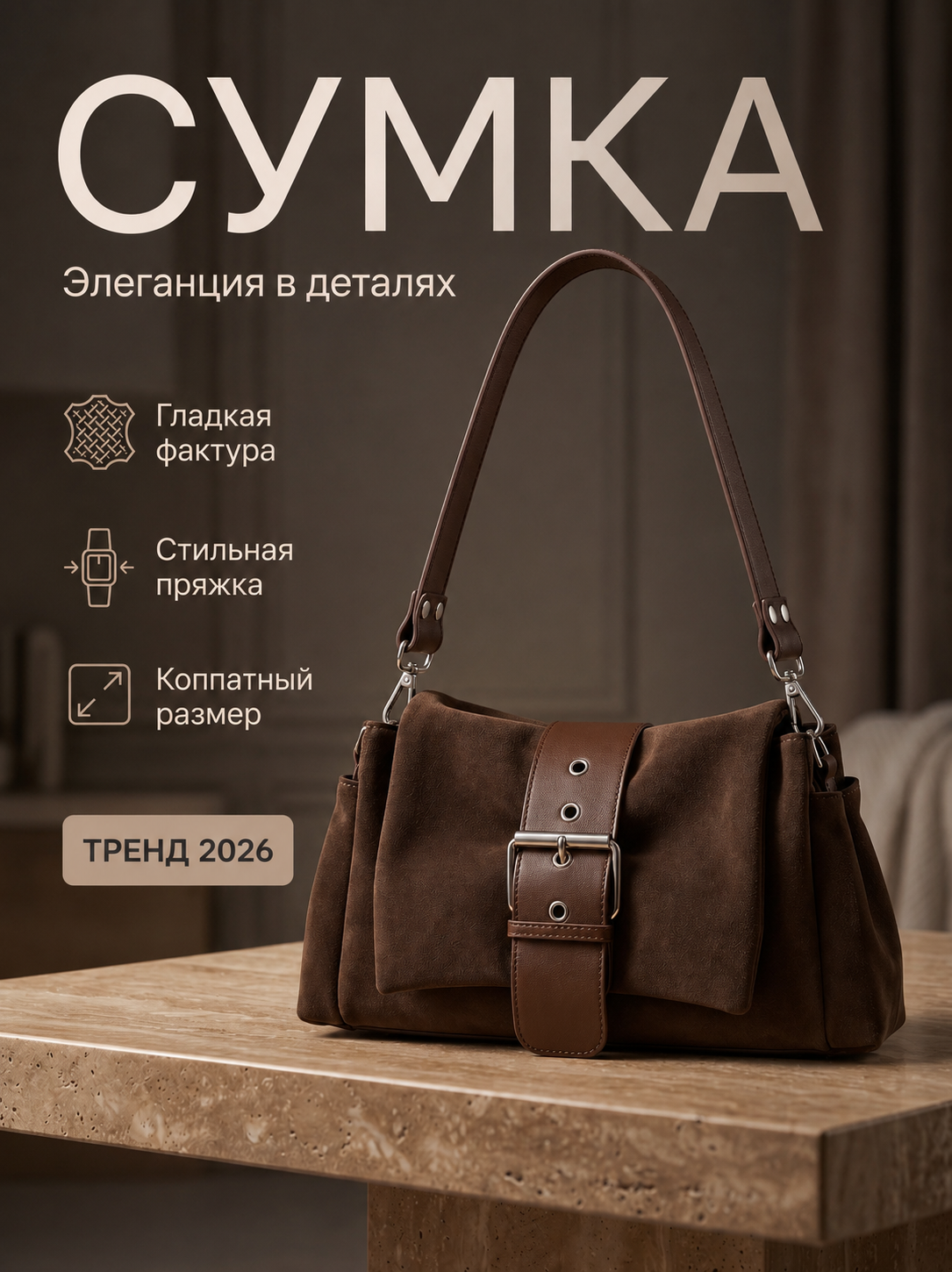 Сумка багет  Сумка багет замшевая