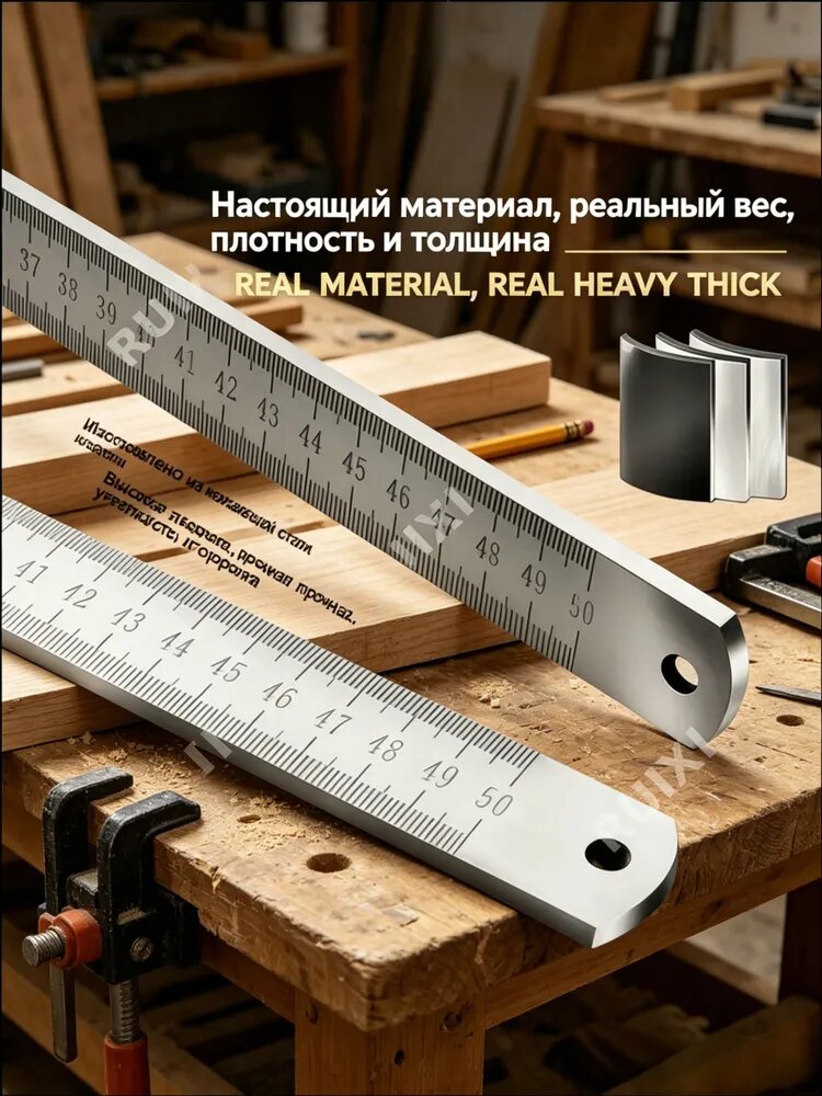 Качественный инструмент для замеров, изготовленный из закаленной нержавейки, утолщенная многофункциональная линейка,1 кусок