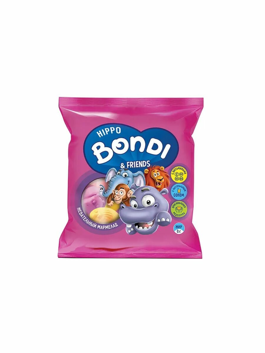 HIPPO BONDI & FRIENDS Жевательный мармелад, в форме половинок животных, 100 гр