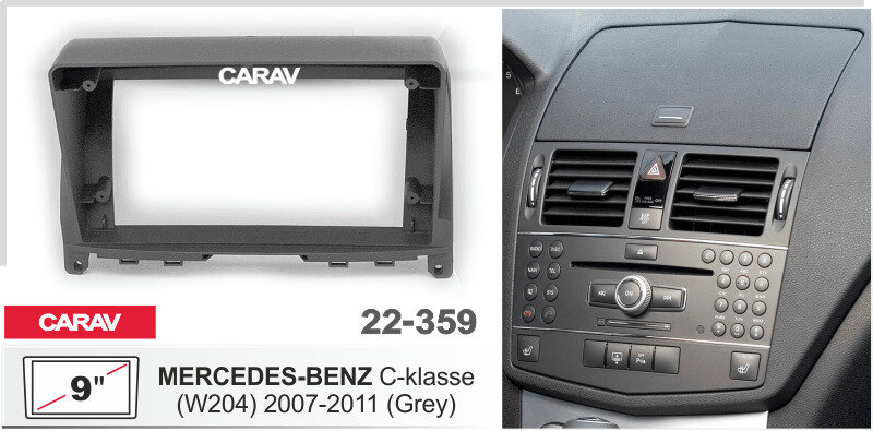 Переходная рамка 9" Android для MERCEDES-BENZ C-klasse W204 2007-2011 серый CARAV 22-359
