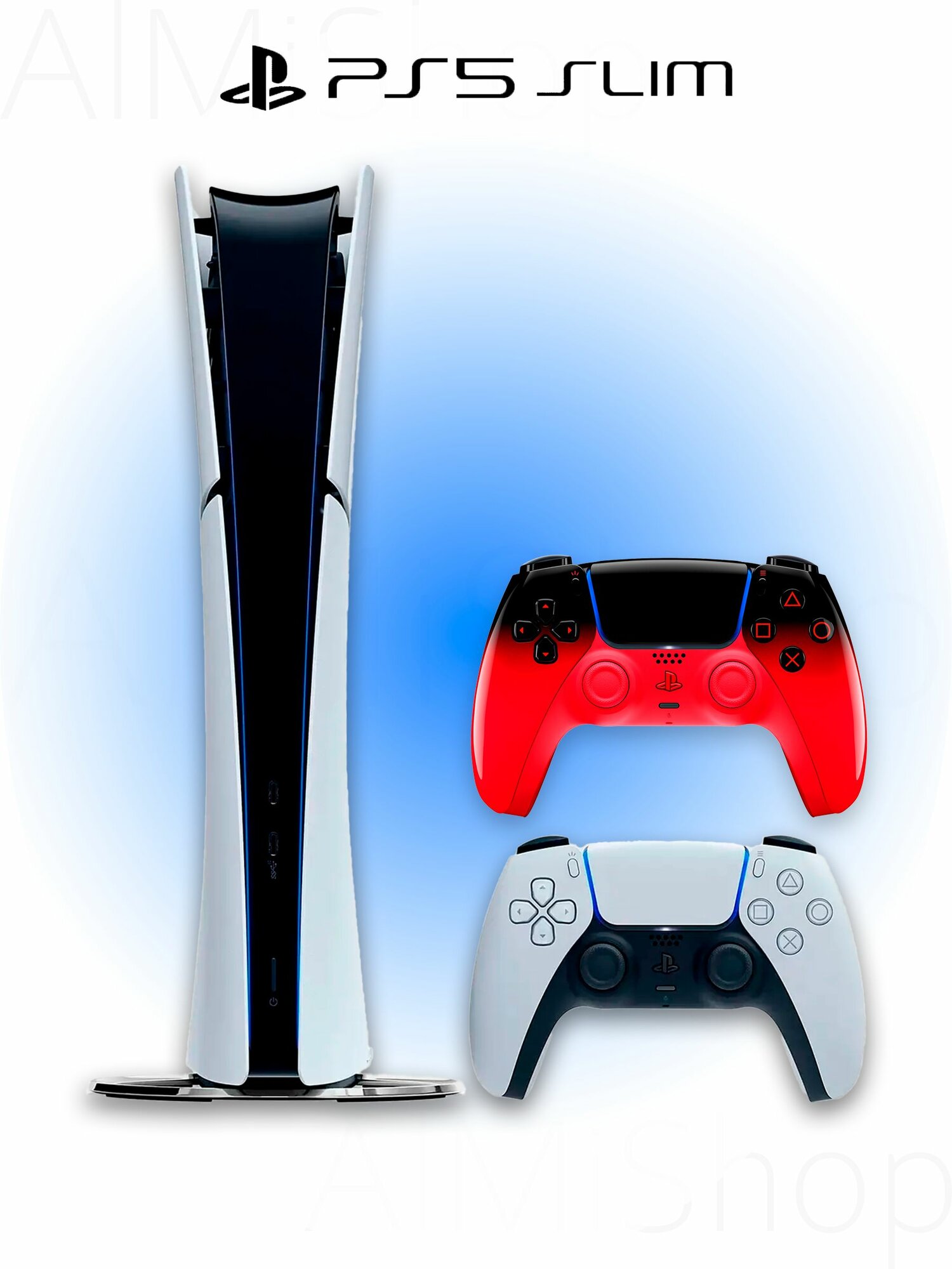 Игровая приставка Sony PlayStation 5 Slim Digital (без дисковода) + 2 геймпад (красно-черный, Techno Red)