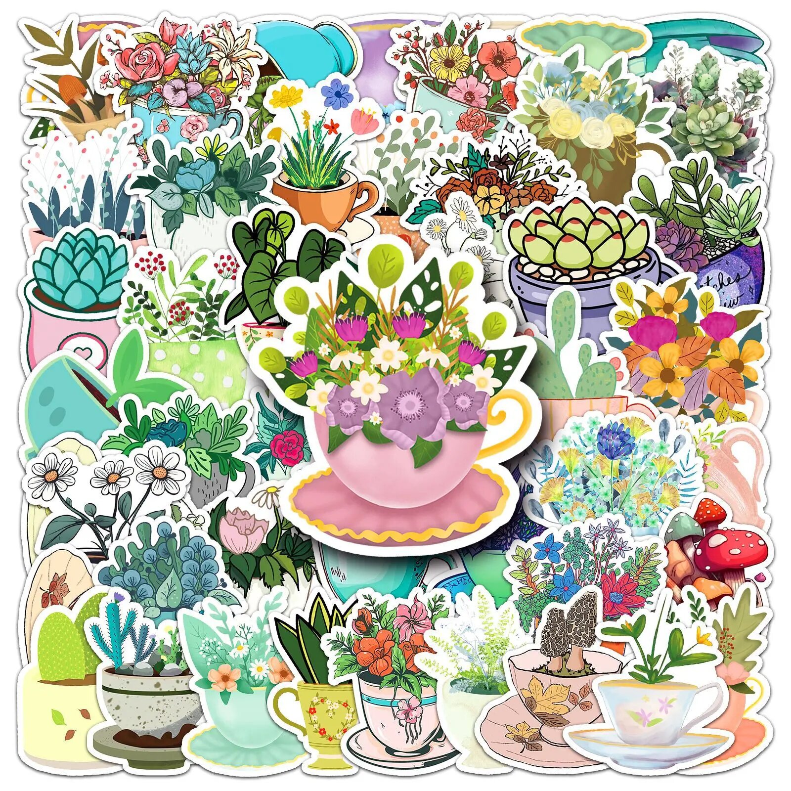 Граффити наклейки с цветами для бутылок и чехлов 50PCS