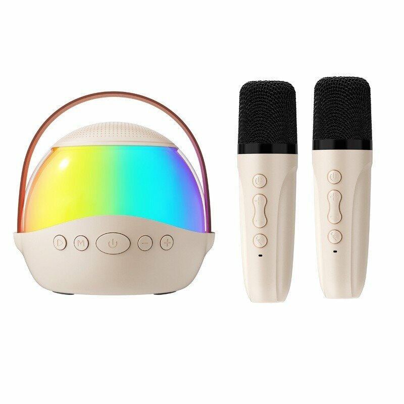 Детская караоке-колонка P9 с 2 беспроводными микрофонами, Bluetooth 5.4, LED-подсветка, мини музыкальный центр