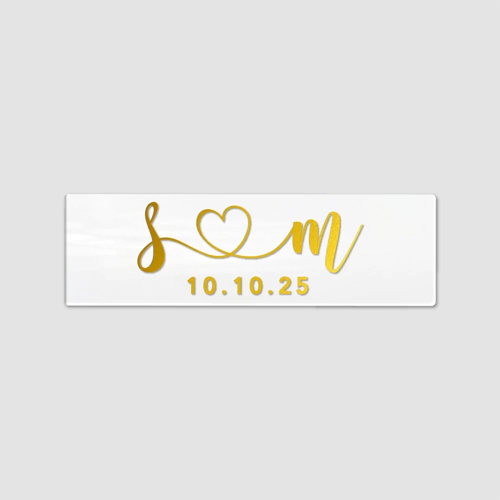 Наклейки на свадьбу "S ❤ M" 10.10.25, золото, Style 2